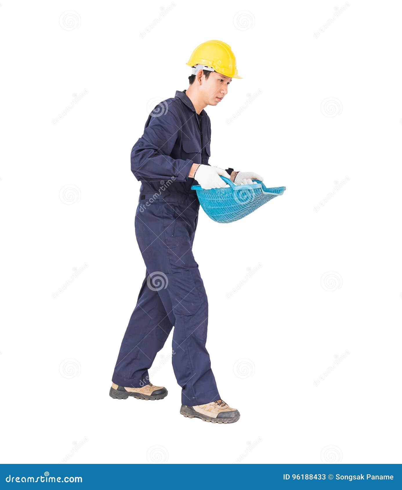 Young Worker Hold Hod or Clam-shell Shaped Basket Stock Image - Image ...