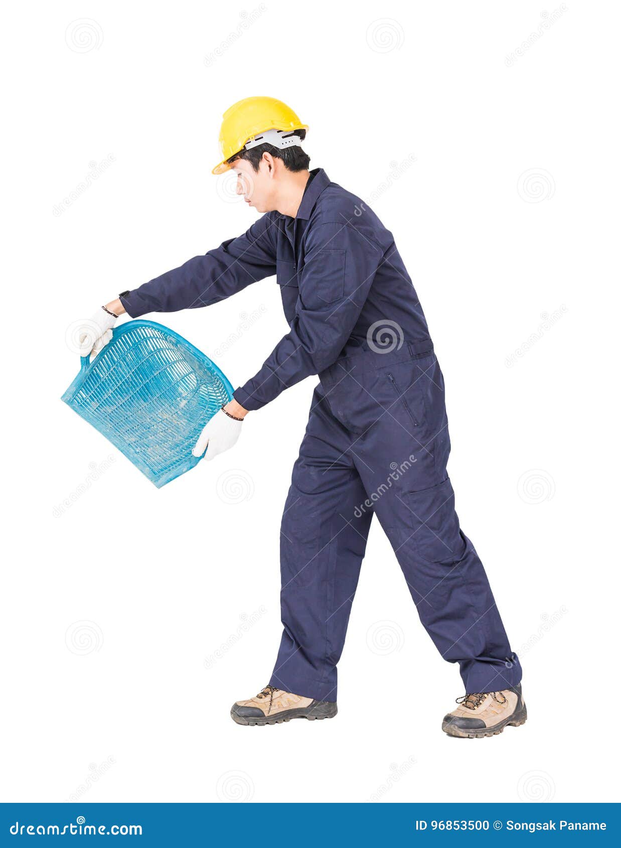 Young Worker Hold Hod or Clam-shell Shaped Basket Stock Photo - Image ...