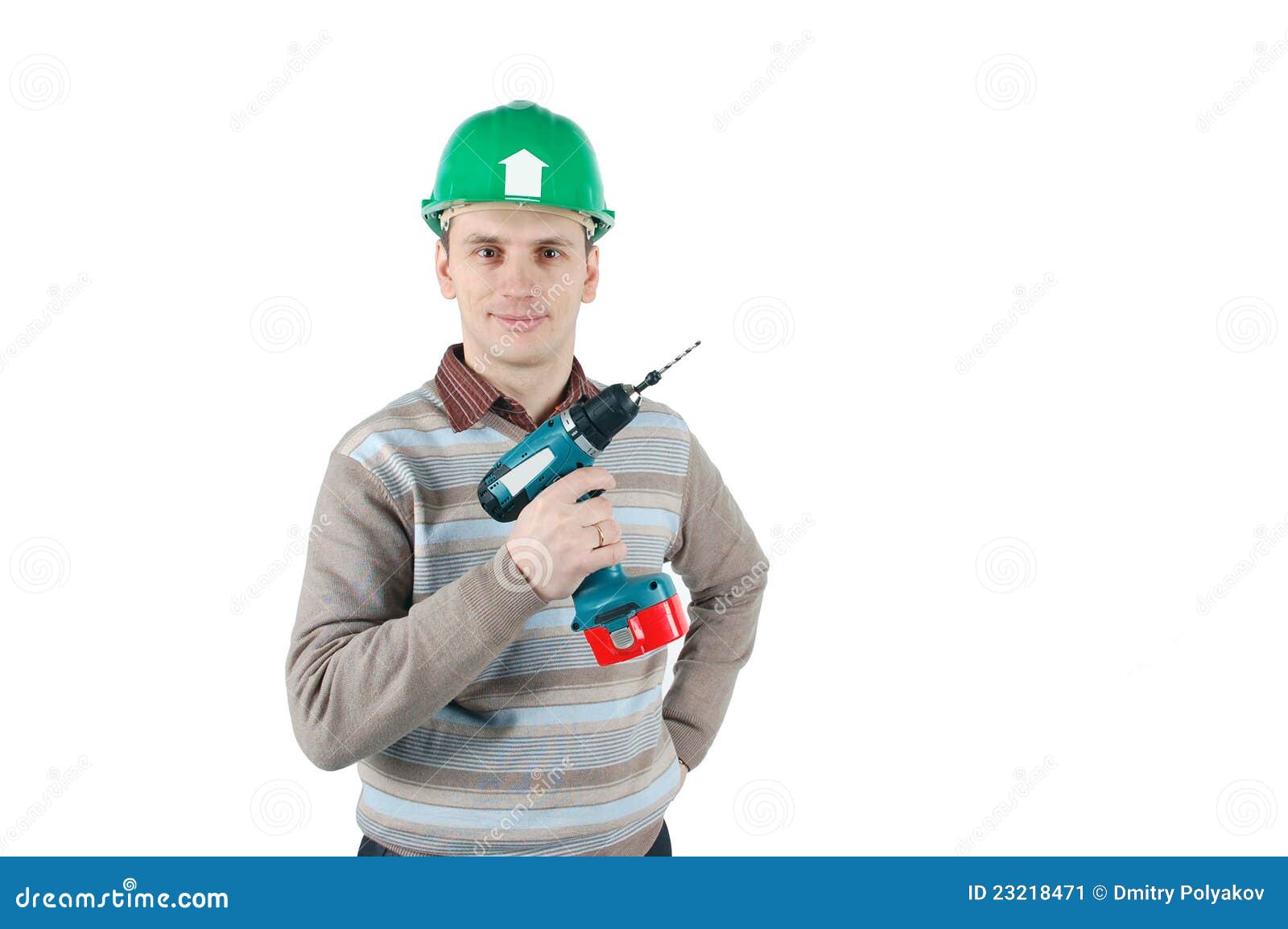 Young Worker Holds a Drill in His Hand Stock Image - Image of worker ...