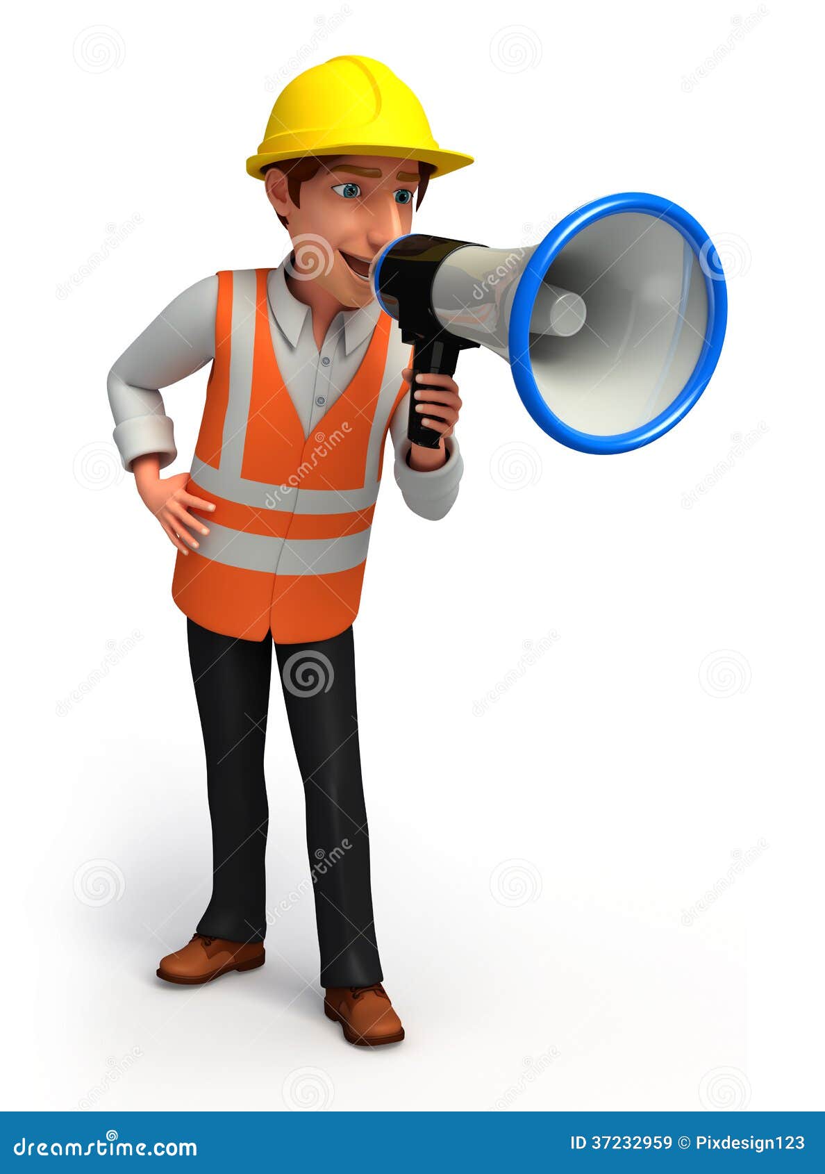 Young Worker with Loudspeaker Stock Illustration - Illustration of ...