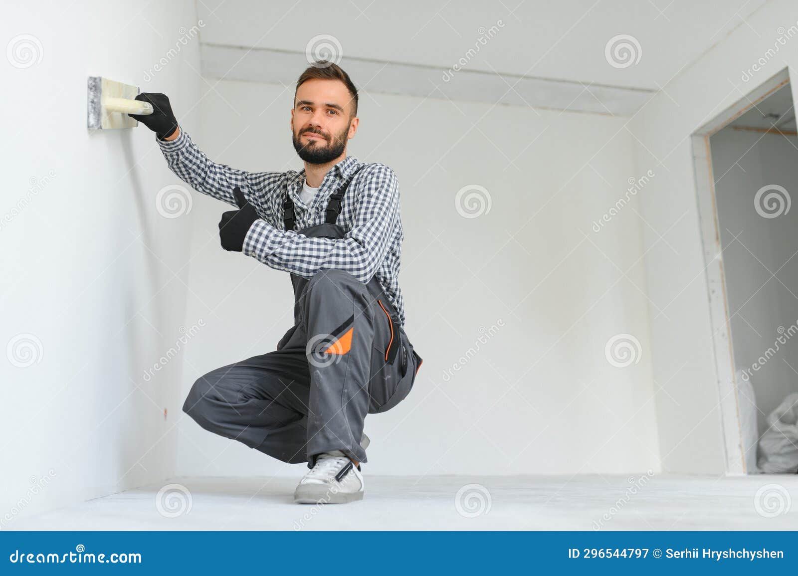 Young Worker Making Repair in Room. Stock Image - Image of design ...