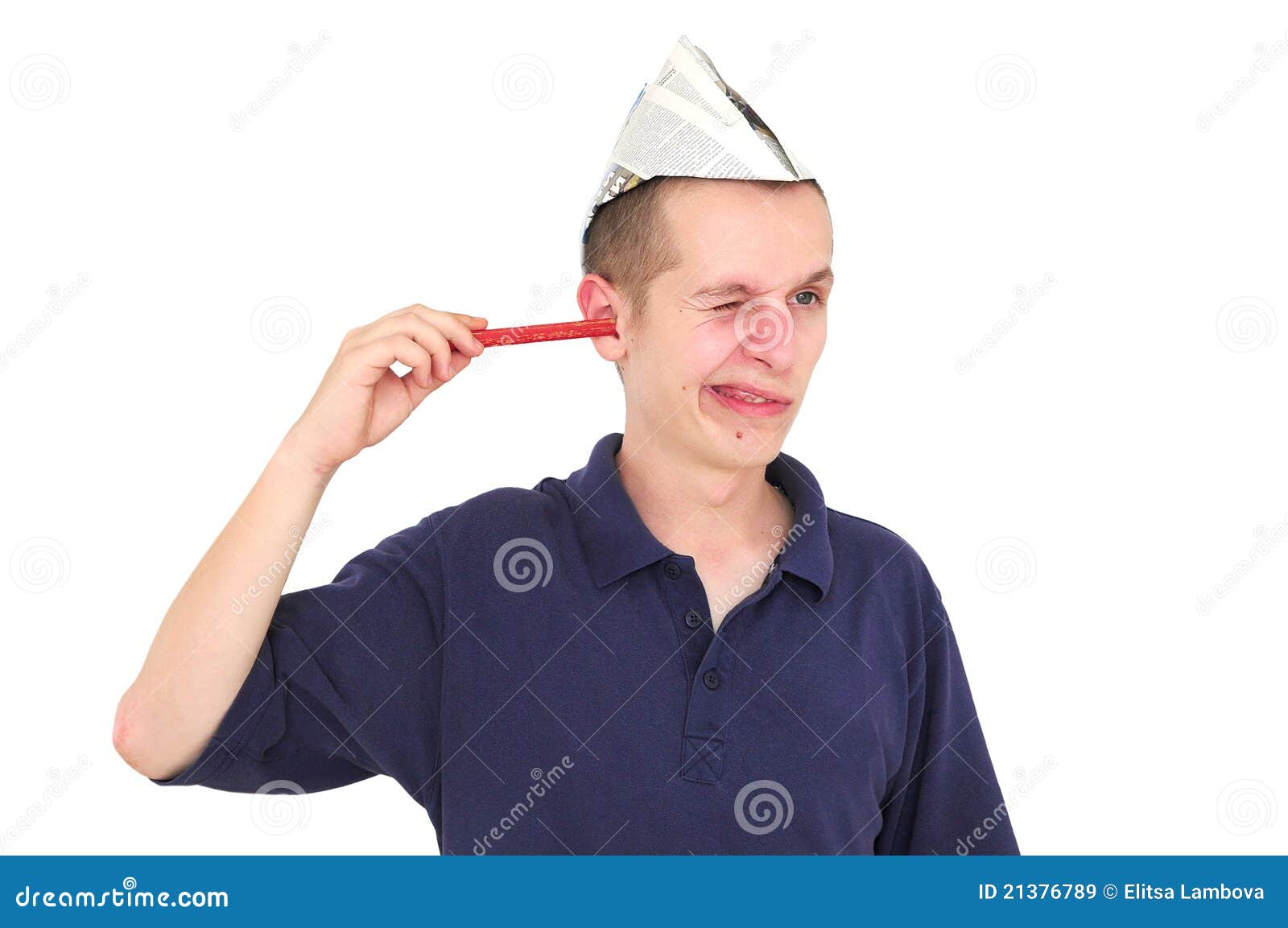 Young Worker Picking His Ear with Pencil Stock Image - Image of male ...
