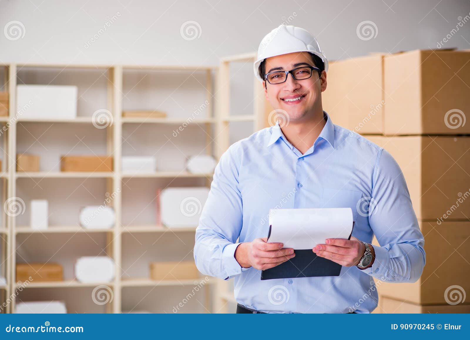 The Young Worker in the Postal Office Dealing with Parcels Stock Image ...