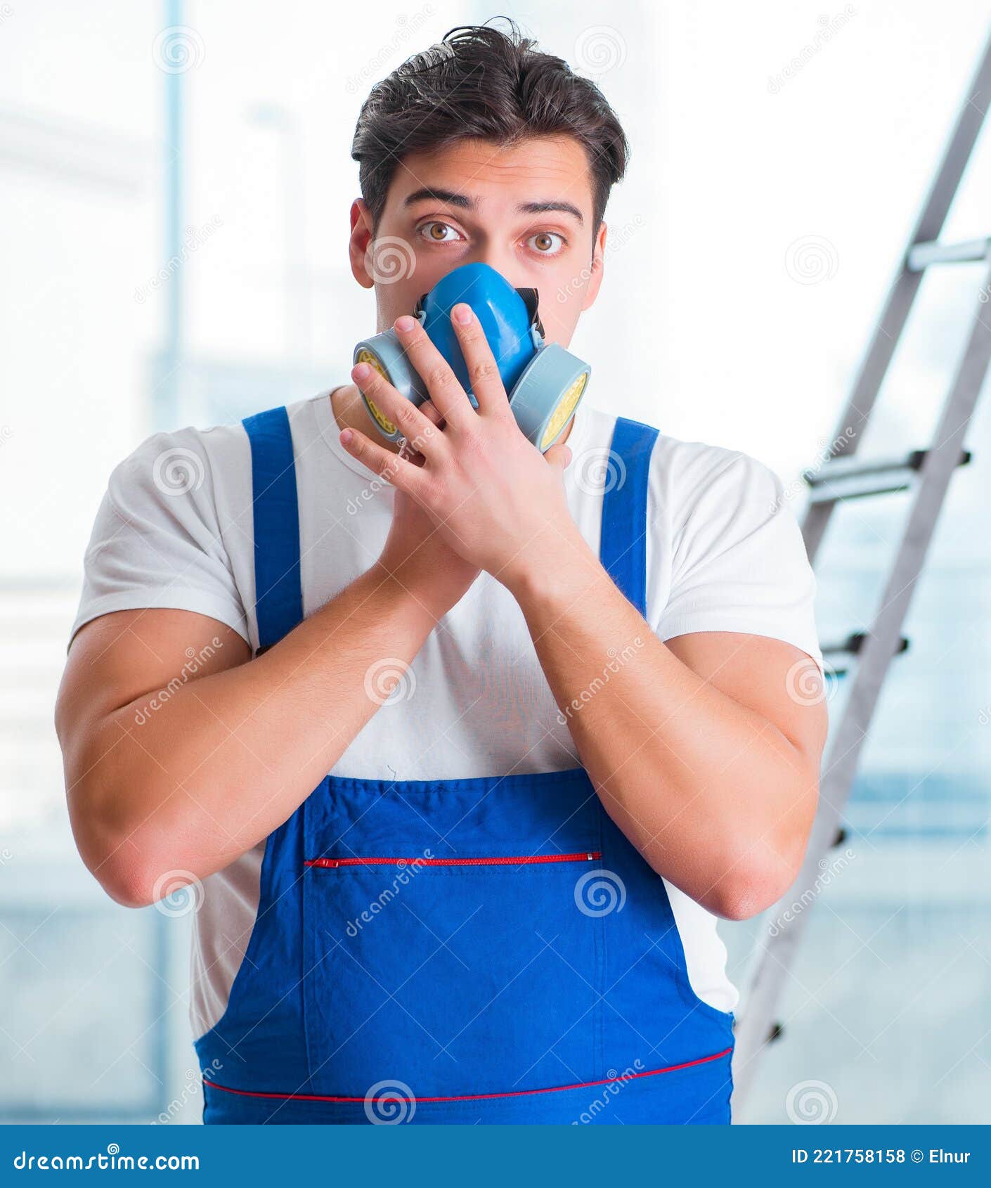 Young Worker with Protective Face Gas Mask Stock Photo - Image of ...