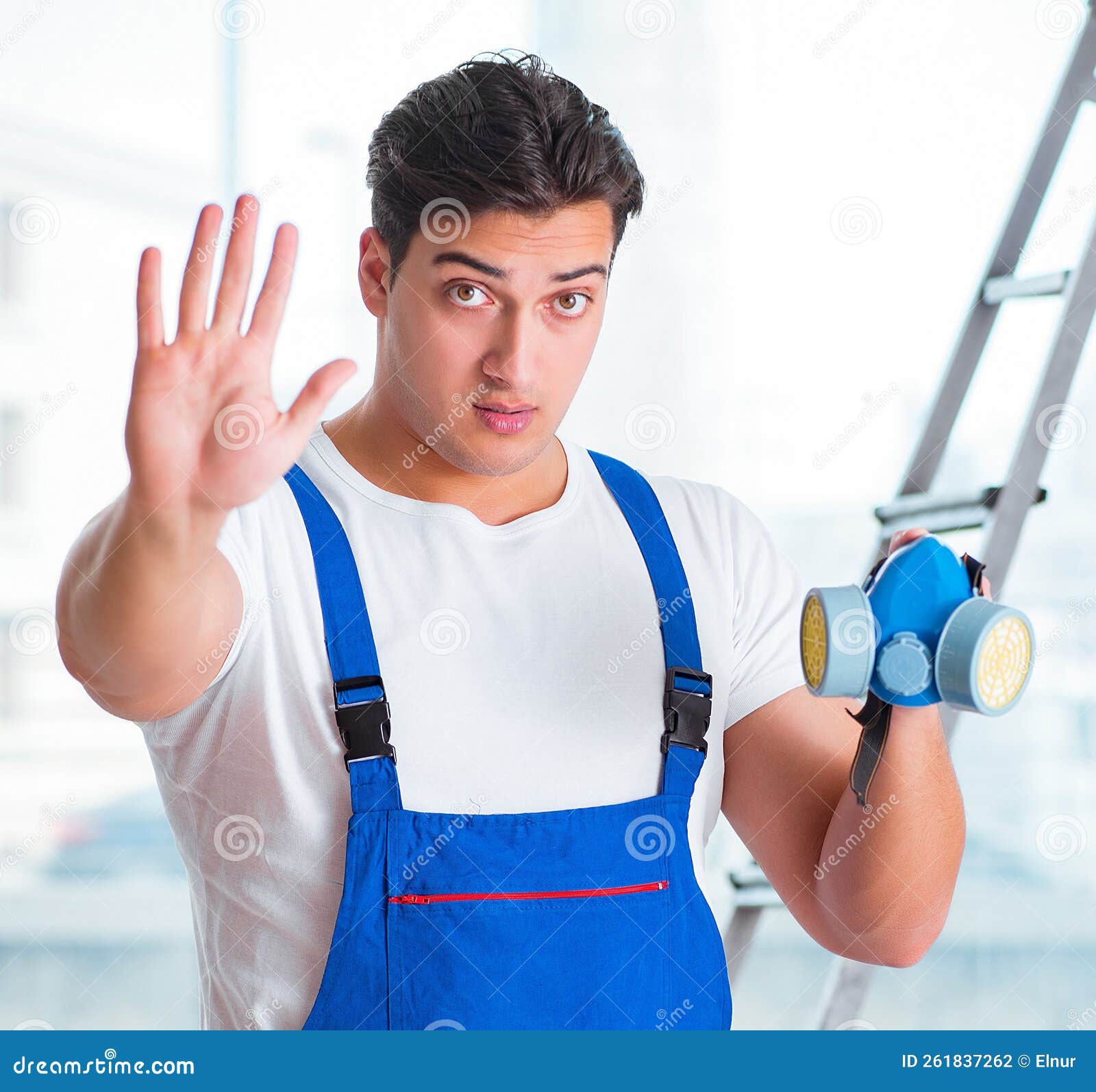 Young Worker with Protective Face Gas Mask Stock Photo - Image of ...