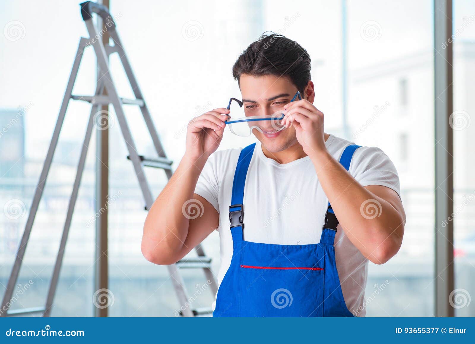 The Young Worker with Safety Goggles Stock Image - Image of plumber ...