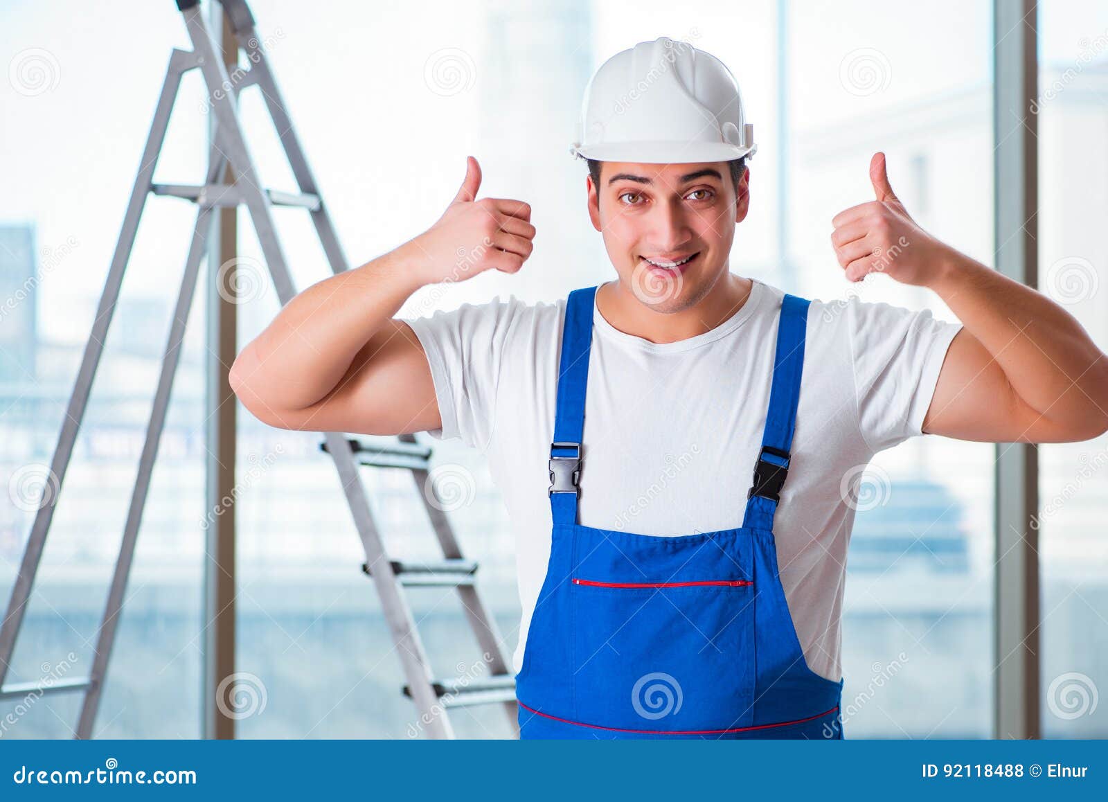The Young Worker with Safety Helmet Hardhat Stock Photo - Image of male ...