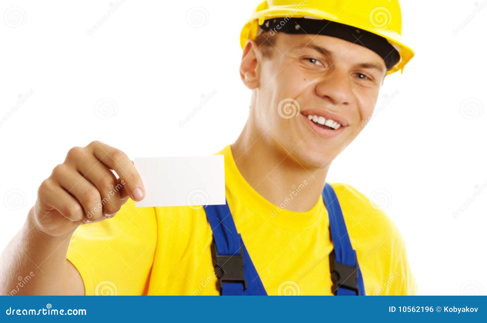 Young Worker Showing His Business Card and Smile Stock Photo - Image of ...
