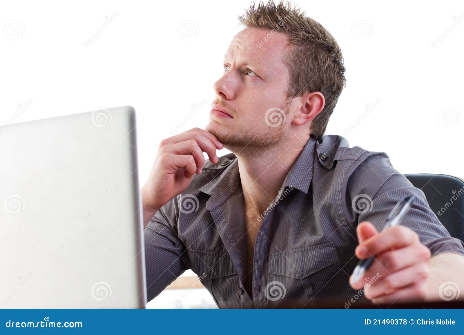 Young worker thinking stock photo. Image of worker, desk - 21490378