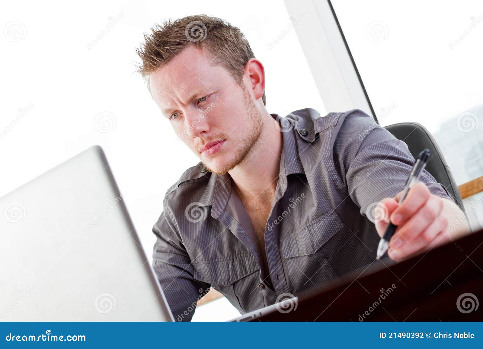 Young worker thinking stock photo. Image of thinking - 21490392