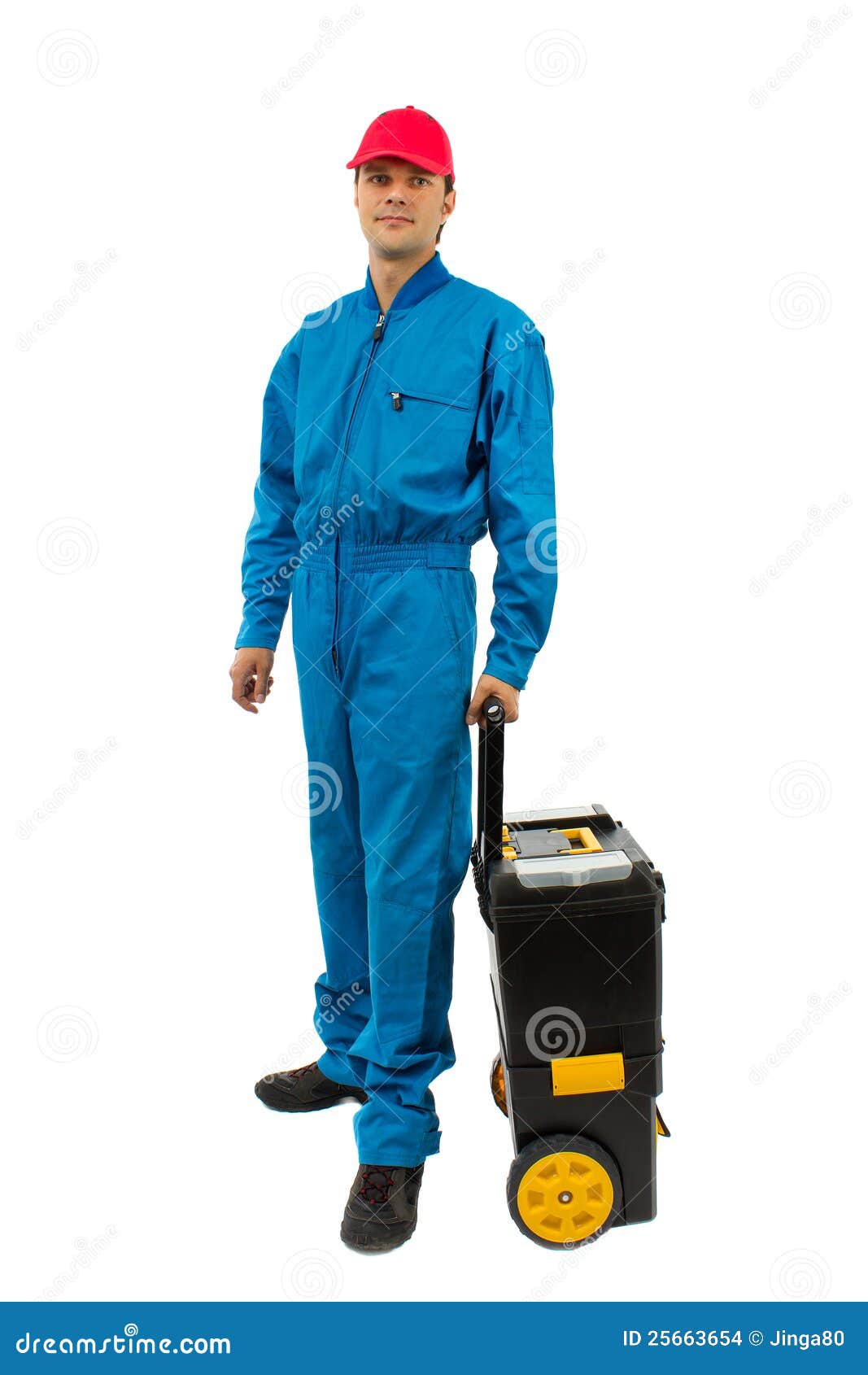 Young Worker with Toolbox Isolated on White Stock Photo - Image of ...