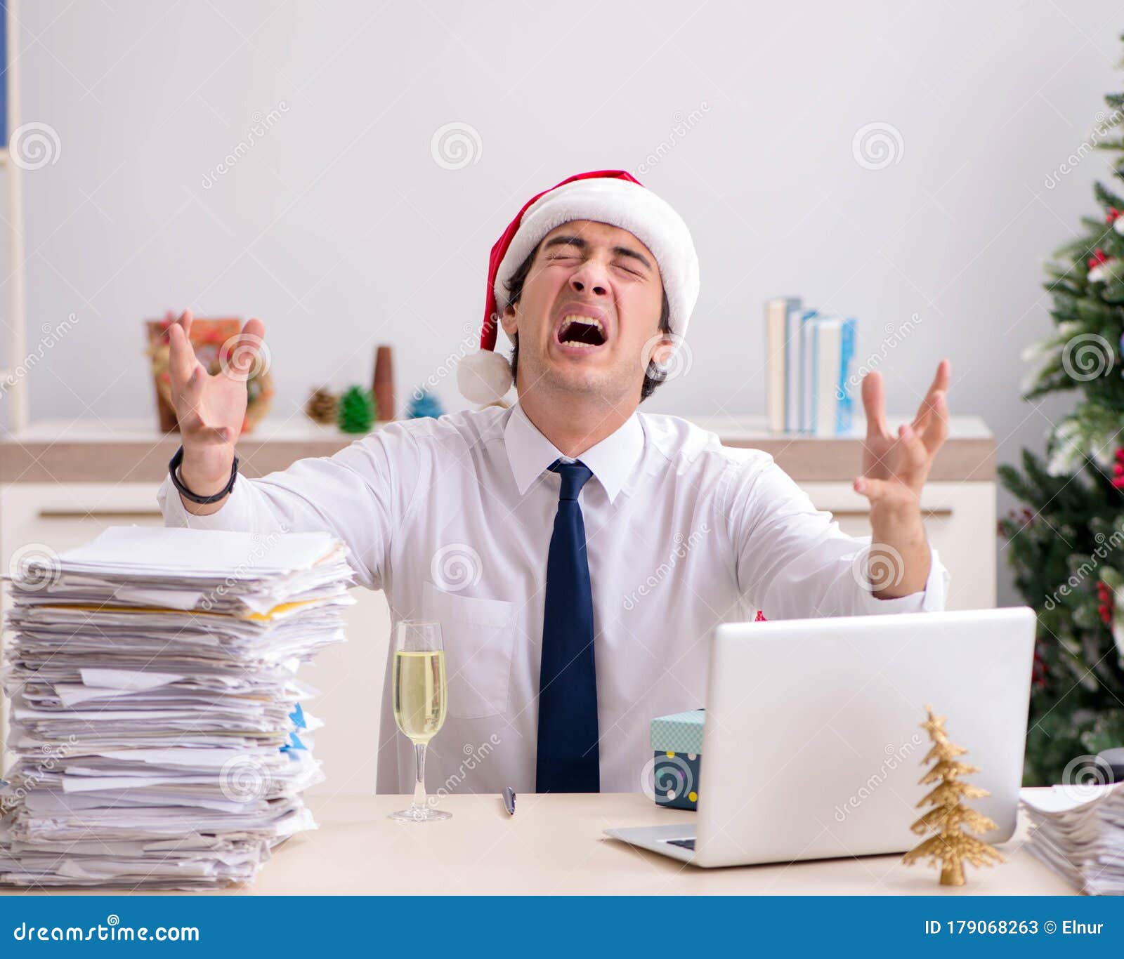 Young Worker Working in Office on Christmas Shift Stock Image - Image ...