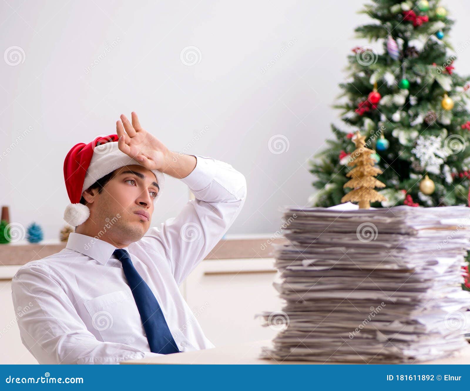 Young Worker Working in Office on Christmas Shift Stock Photo - Image ...