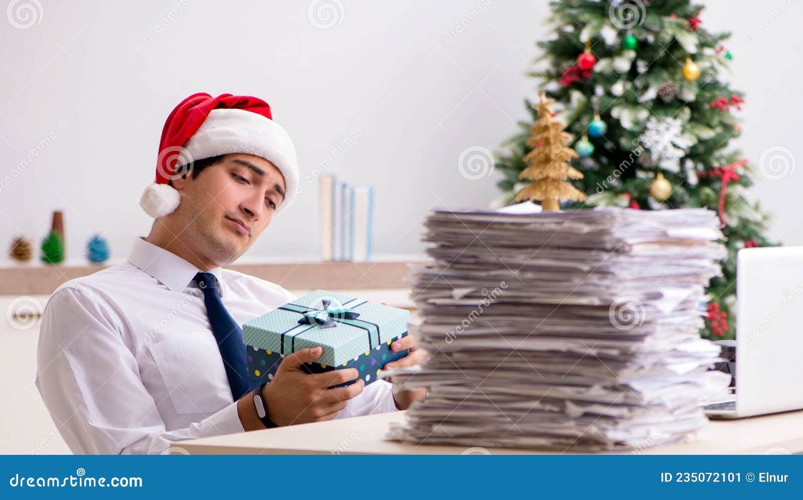 Young Worker Working in Office on Christmas Shift Stock Image - Image ...