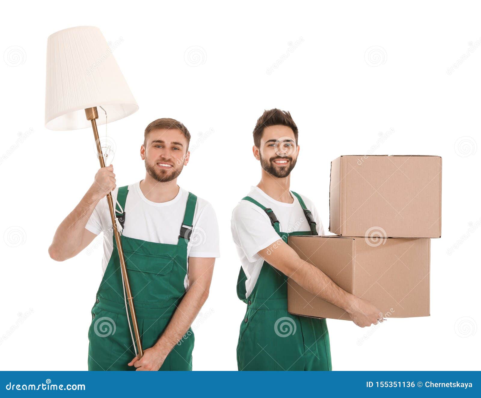 Young Workers Carrying Stuff Isolated on White. Moving Stock Photo ...
