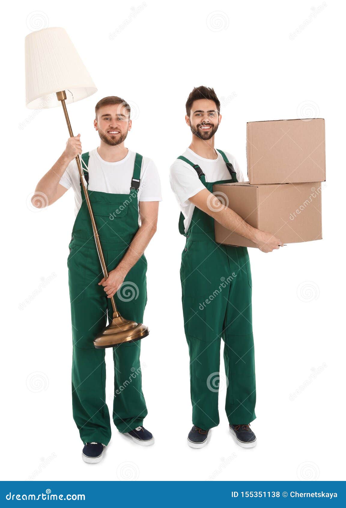 Young Workers Carrying Stuff Isolated on White. Service Stock Photo ...