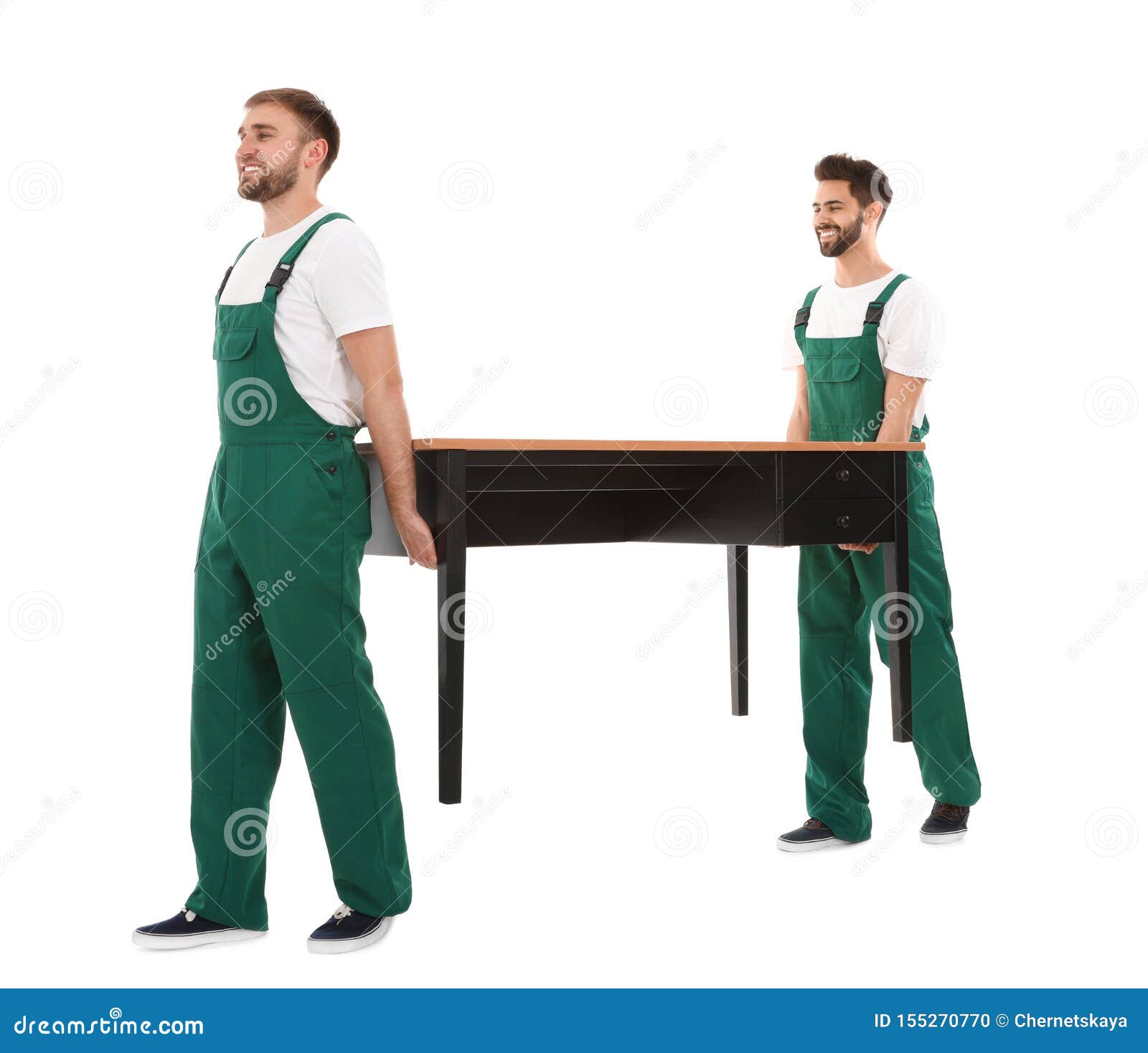 Young Workers Carrying Table Isolated on White Stock Photo - Image of ...