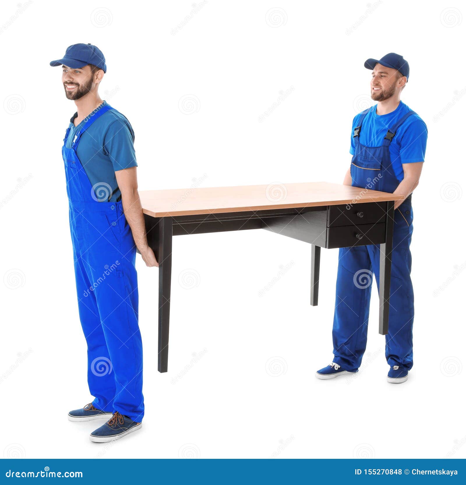 Young Workers Carrying Table Isolated on White Stock Photo - Image of ...