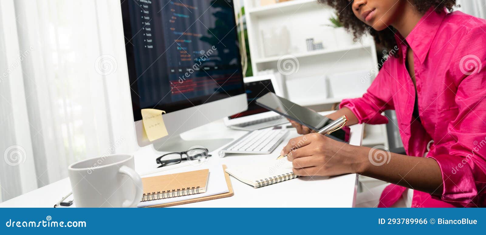 Young Working African Woman Creating Coding Website Developer ...