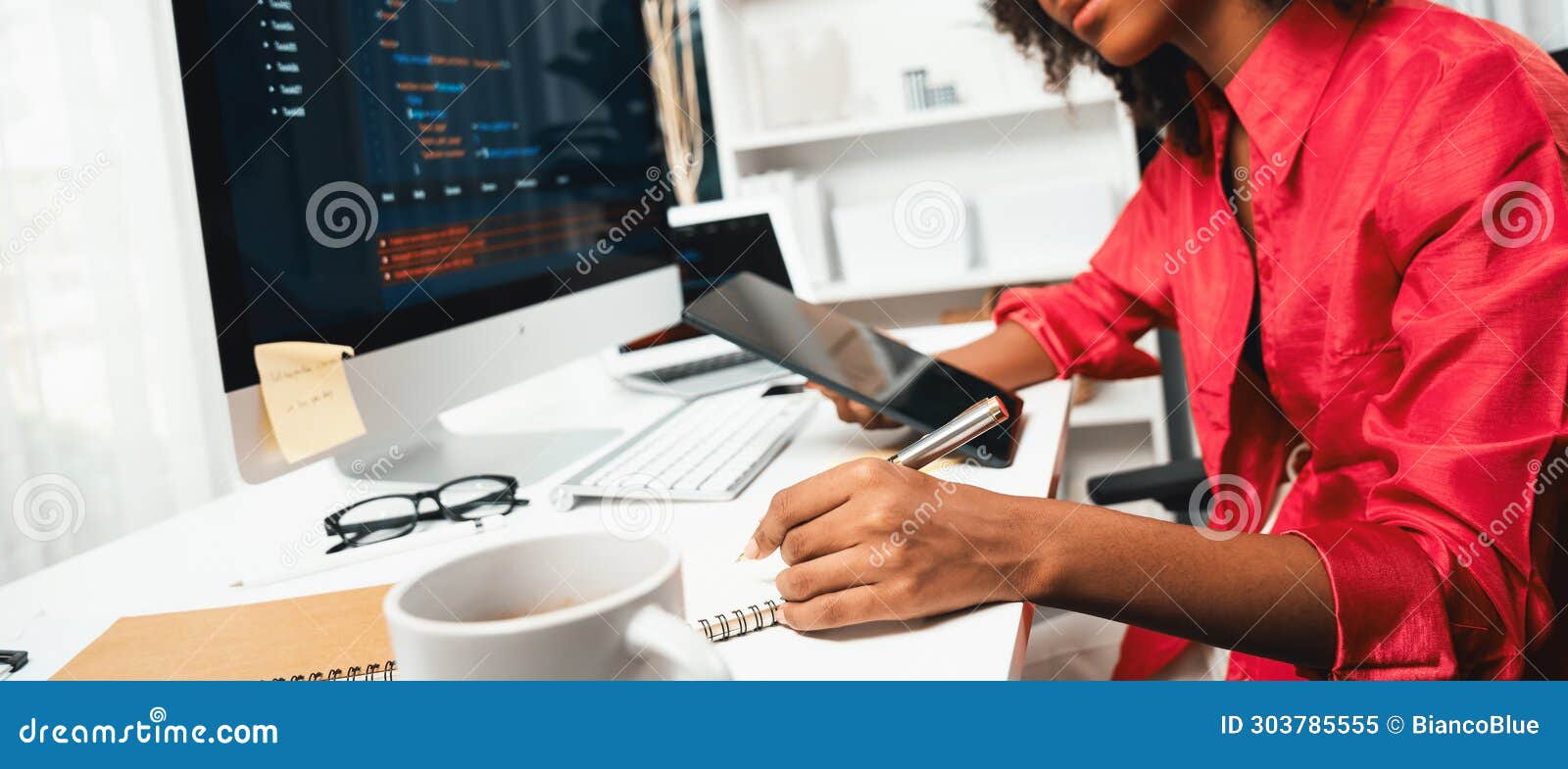 Young Working African Woman Creating Coding Website Developer ...