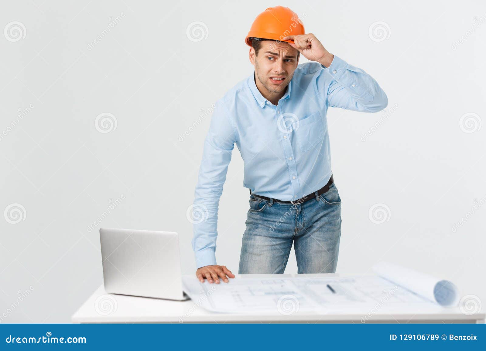 Young Workman Annoyed Angry in Furious Gesture. Negative Expression on ...