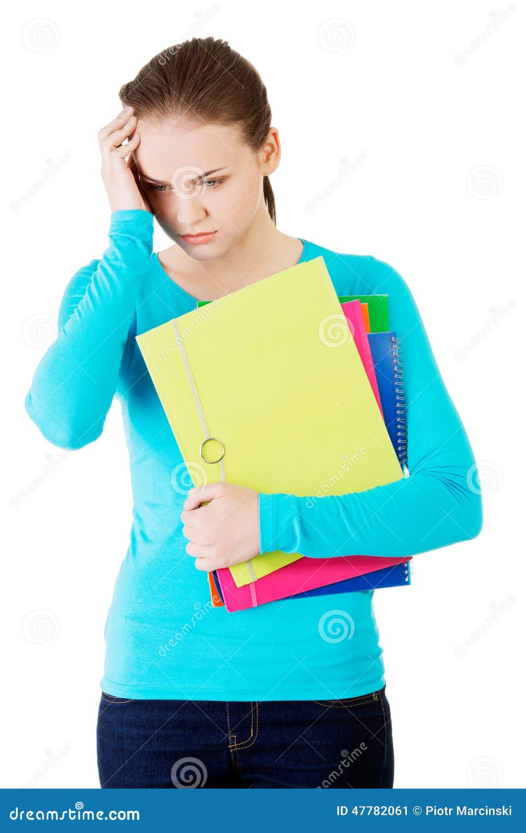 Young Worried Student Holding Her Notes Stock Image - Image of people ...