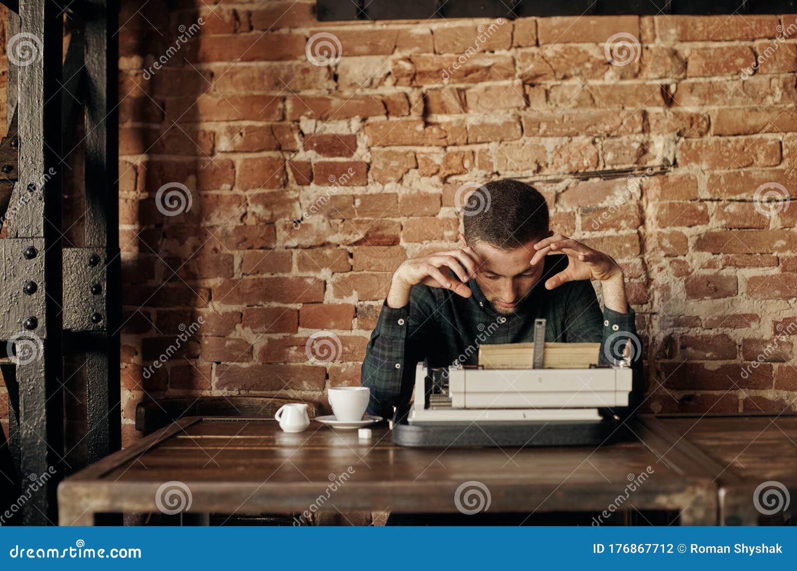 Young Writer with a Classic Typewriter. he`s Going To Work Stock Photo ...