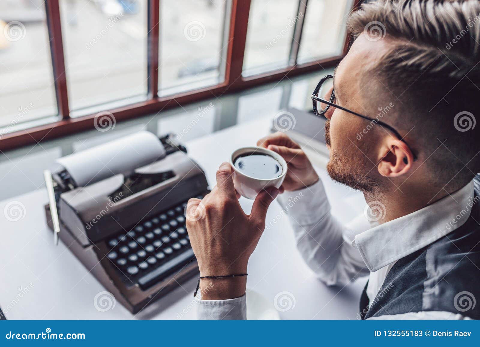 Young Writer Drinking Coffee Stock Image - Image of caucasian, worker ...