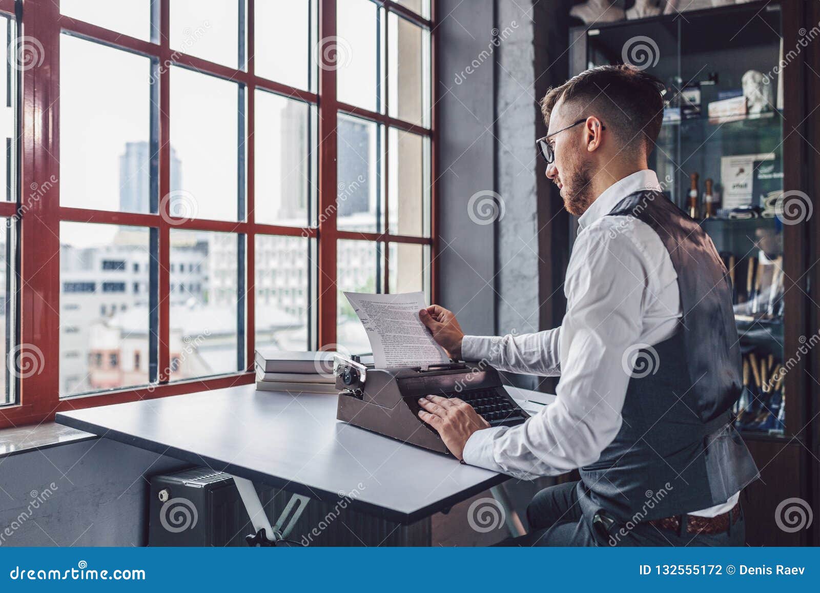 Young writer in the office stock photo. Image of machine - 132555172