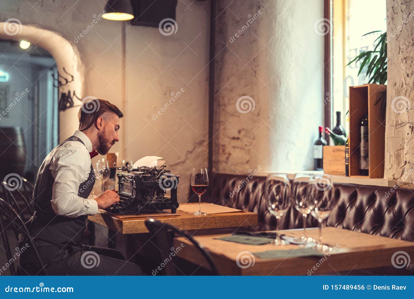 Young Writer Typing on a Retro Typewriter Stock Photo - Image of people ...