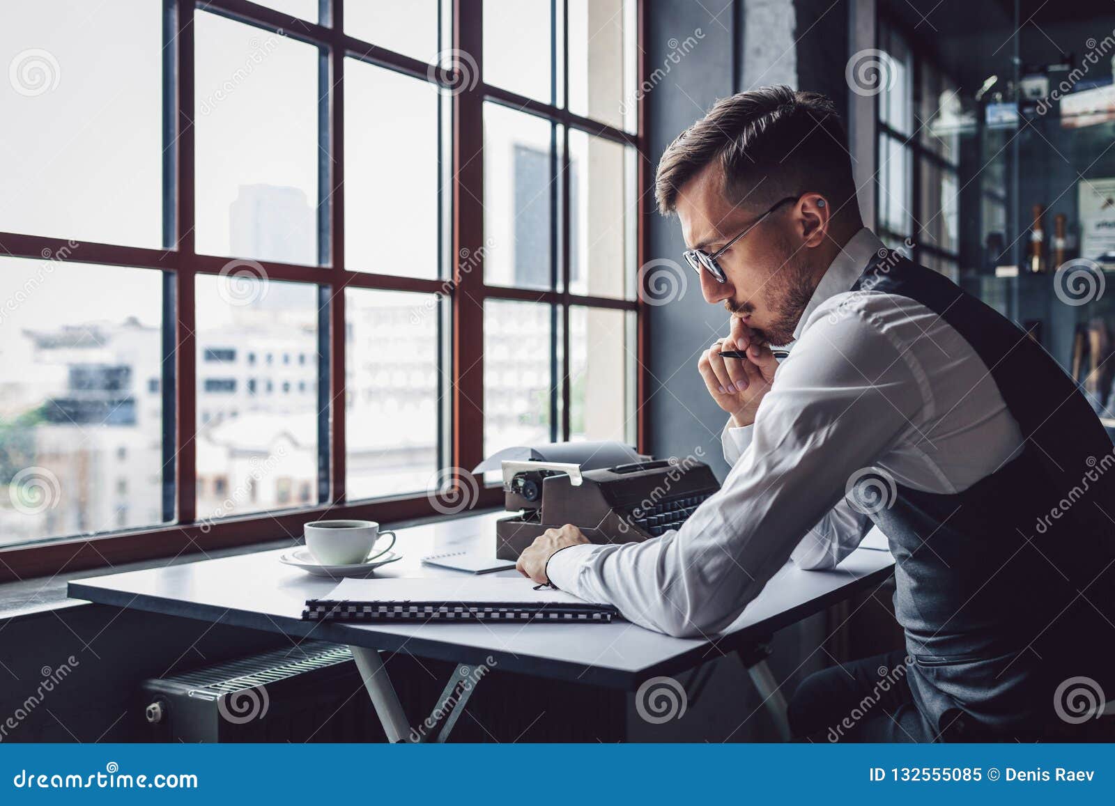 Young writer at work stock image. Image of young, typewriter - 132555085