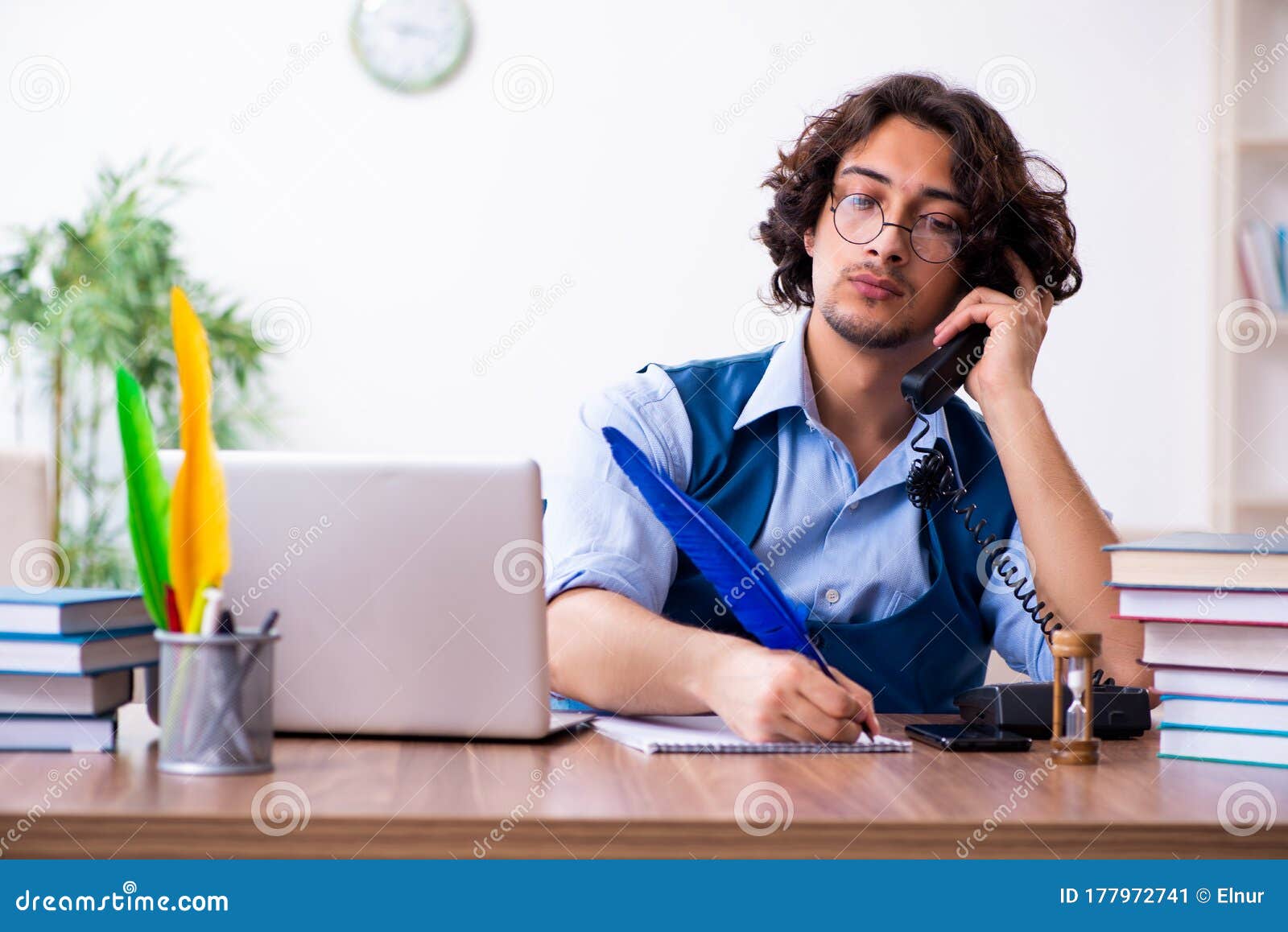 Young Writer Working on His New Work Stock Image - Image of book, desk ...