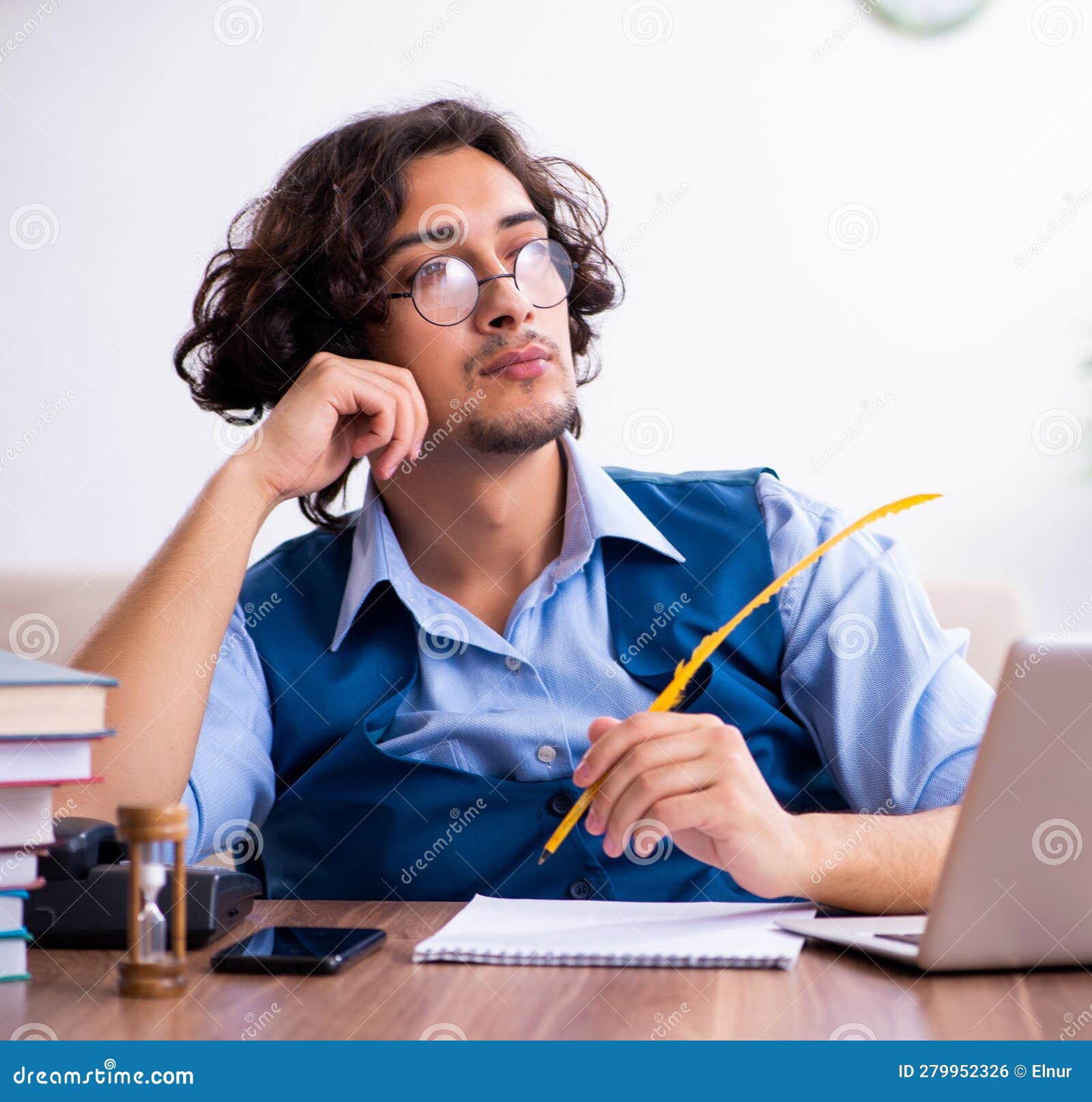 Young Writer Working on His New Work Stock Photo - Image of business ...