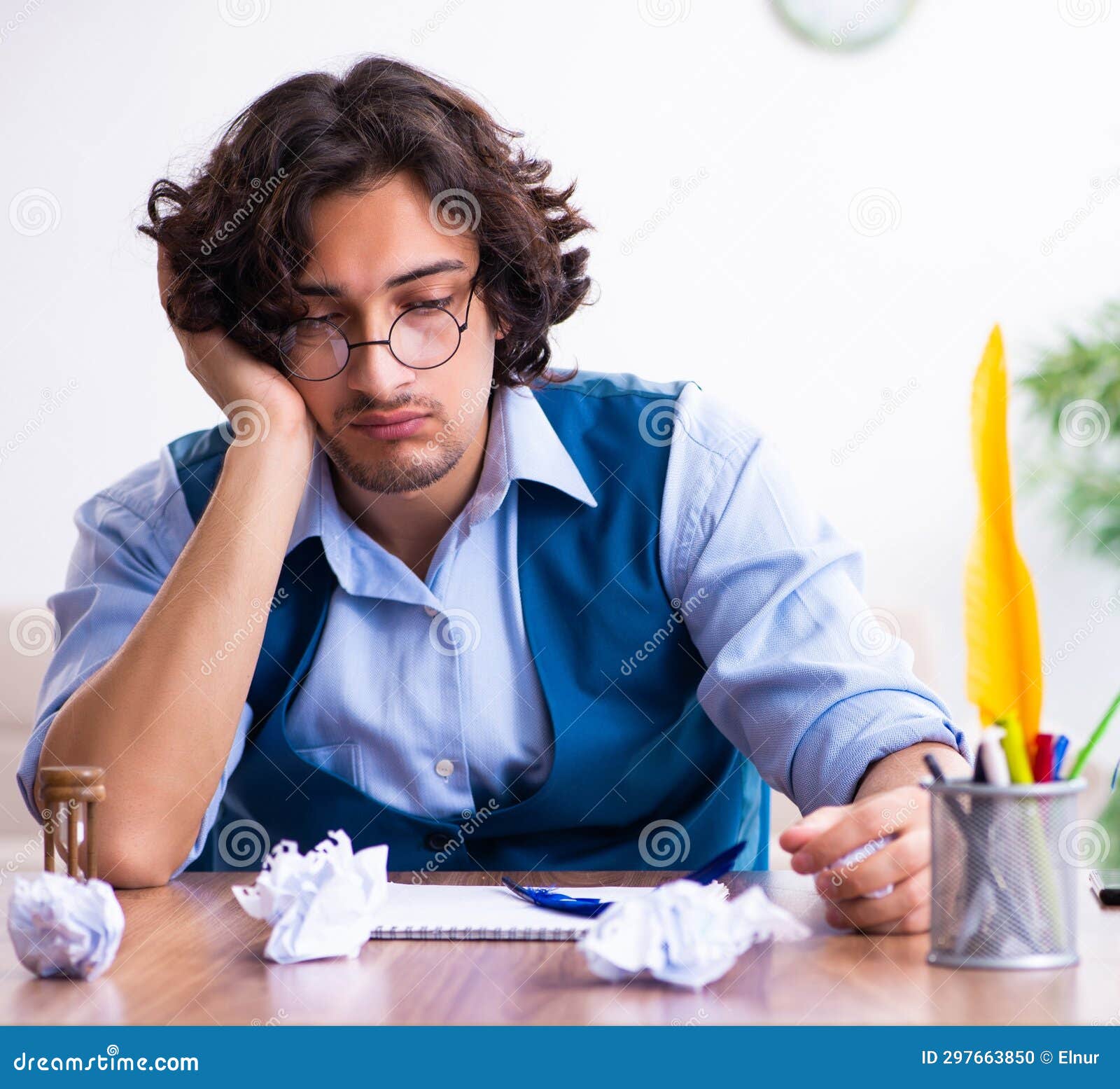 Young Writer Working on His New Work Stock Photo - Image of home, play ...