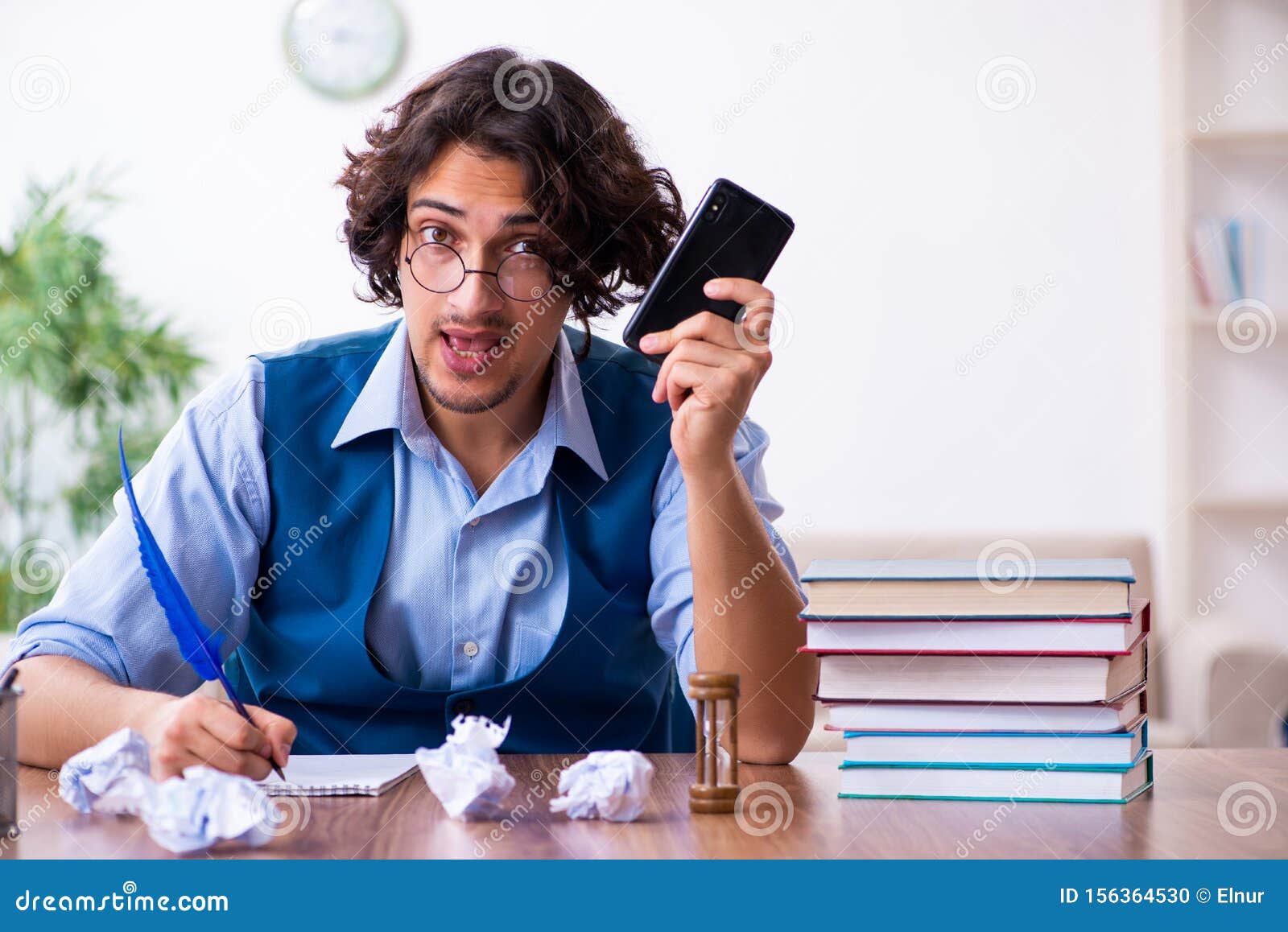 Young Writer Working on His New Work Stock Photo - Image of plume ...
