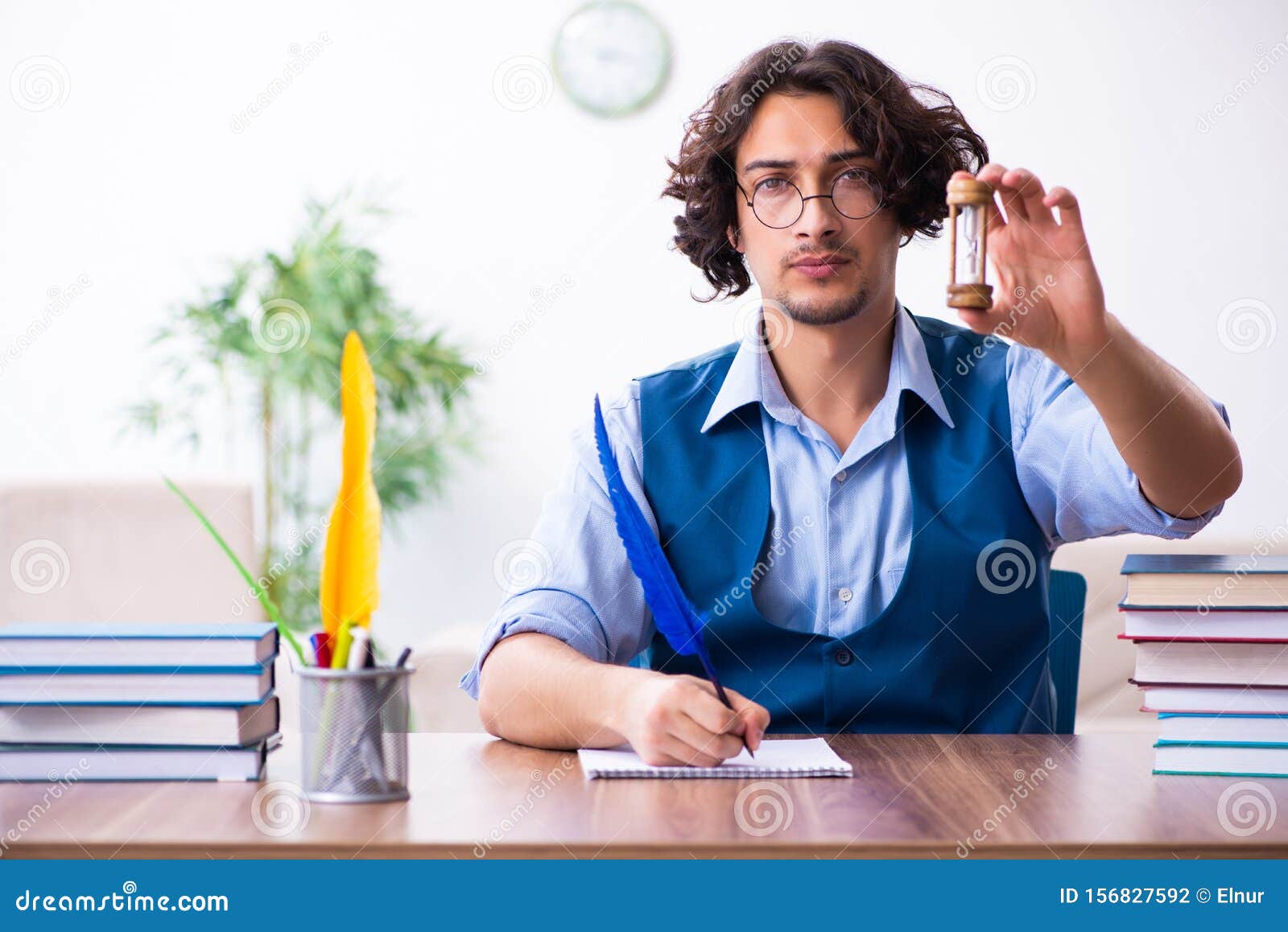Young Writer Working on His New Work Stock Photo - Image of feather ...