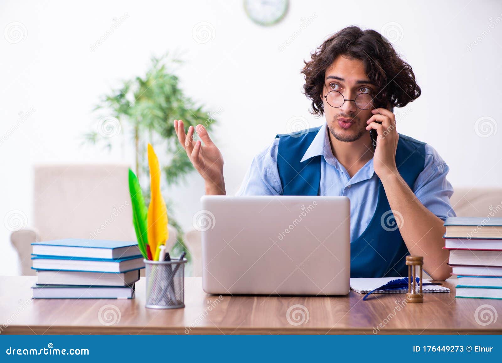 Young Writer Working on His New Work Stock Image - Image of desk ...