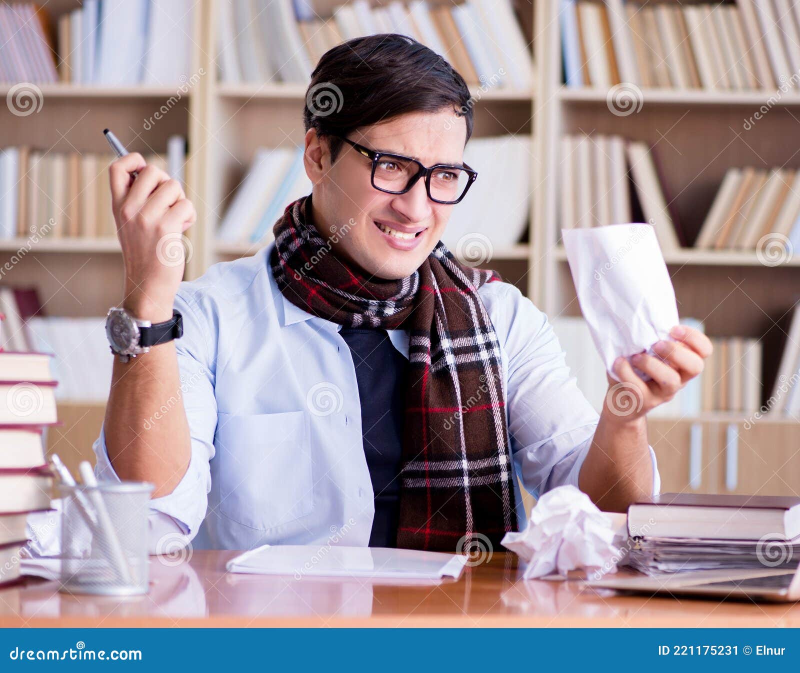 Young Writer Working in the Library Stock Image - Image of inspiration ...