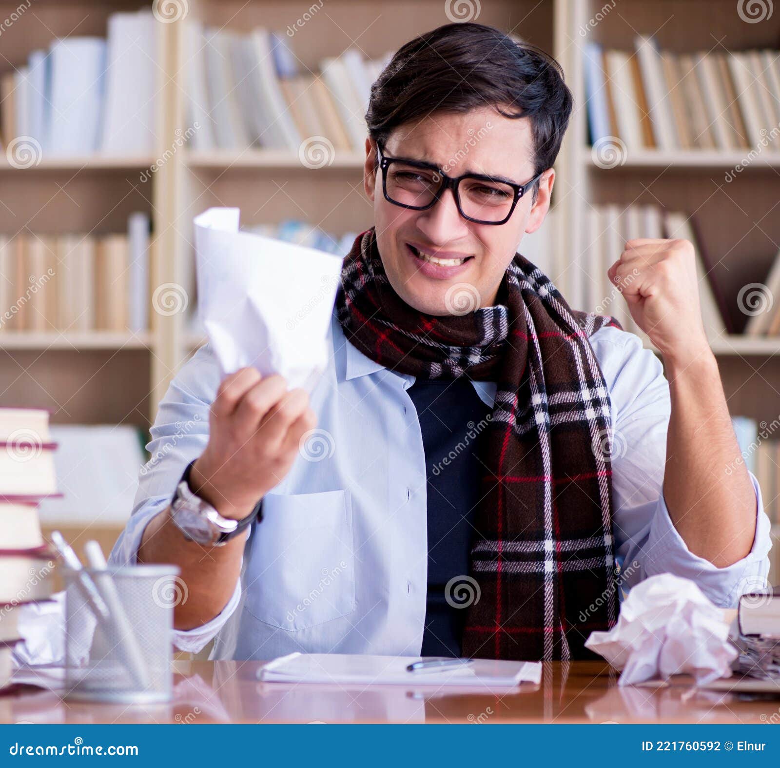 Young Writer Working in the Library Stock Photo - Image of disappointed ...
