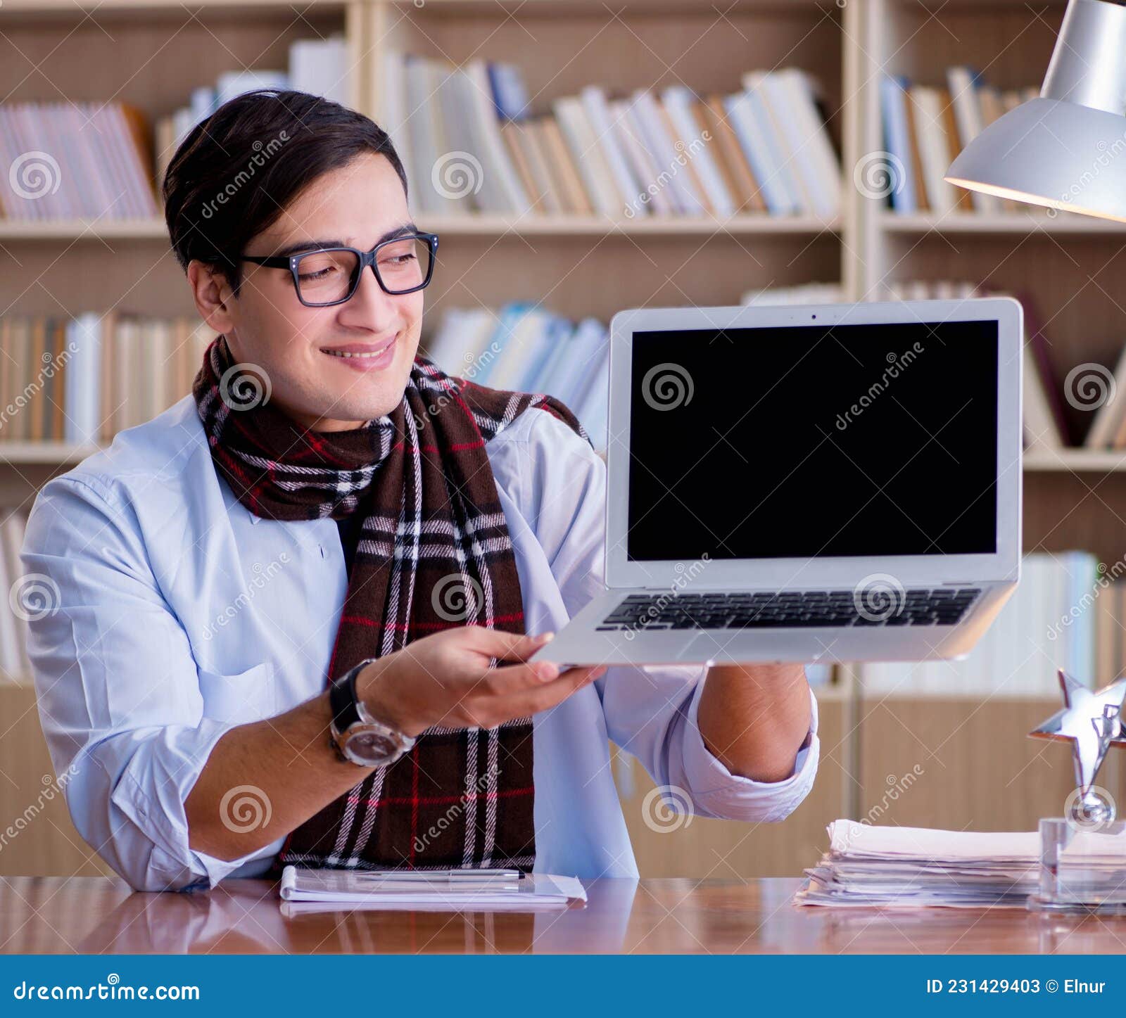Young Writer Working in the Library Stock Image - Image of author ...
