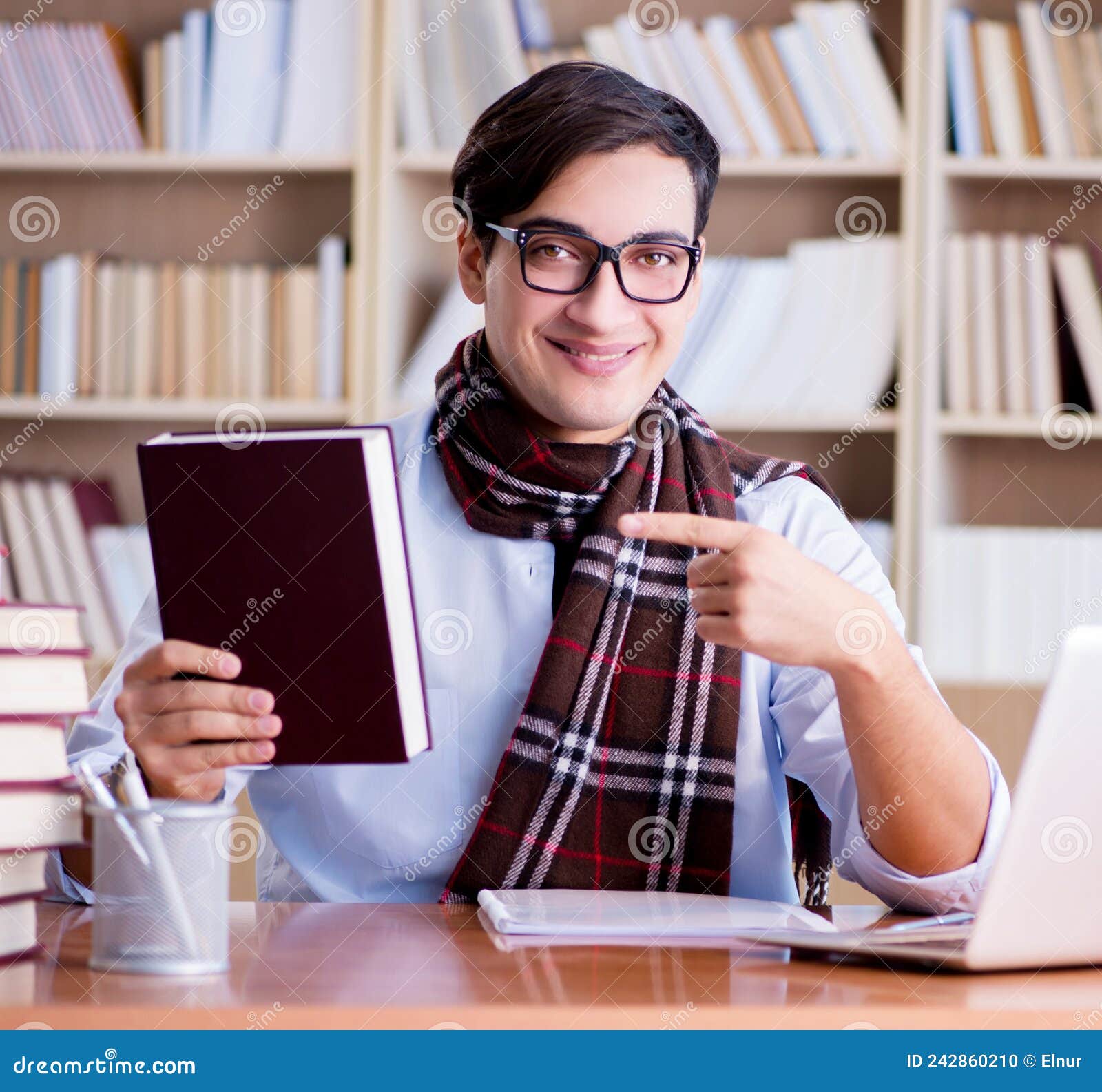 Young Writer Working in the Library Stock Photo - Image of books ...
