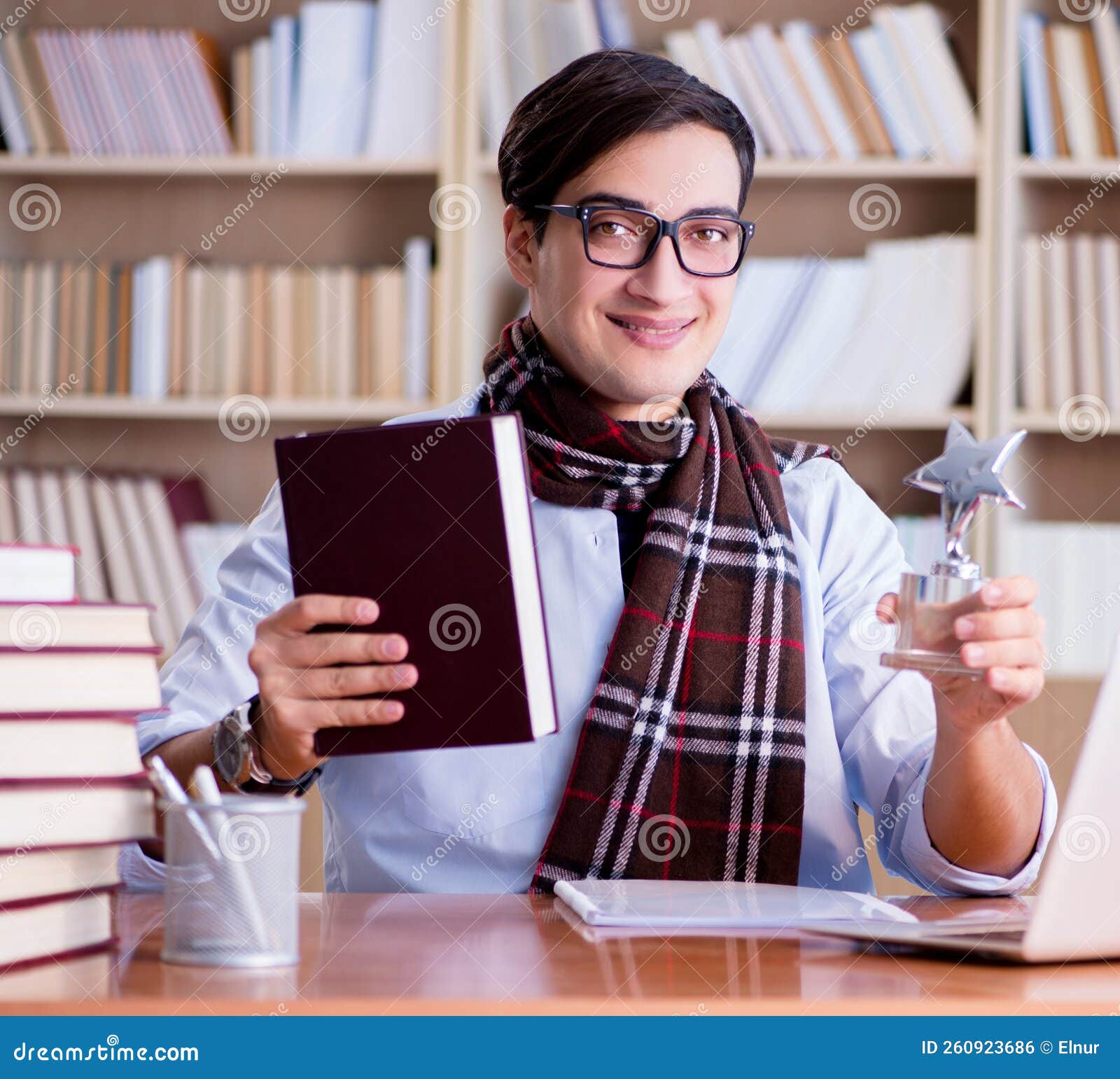 Young Writer Working in the Library Stock Photo - Image of bookstore ...