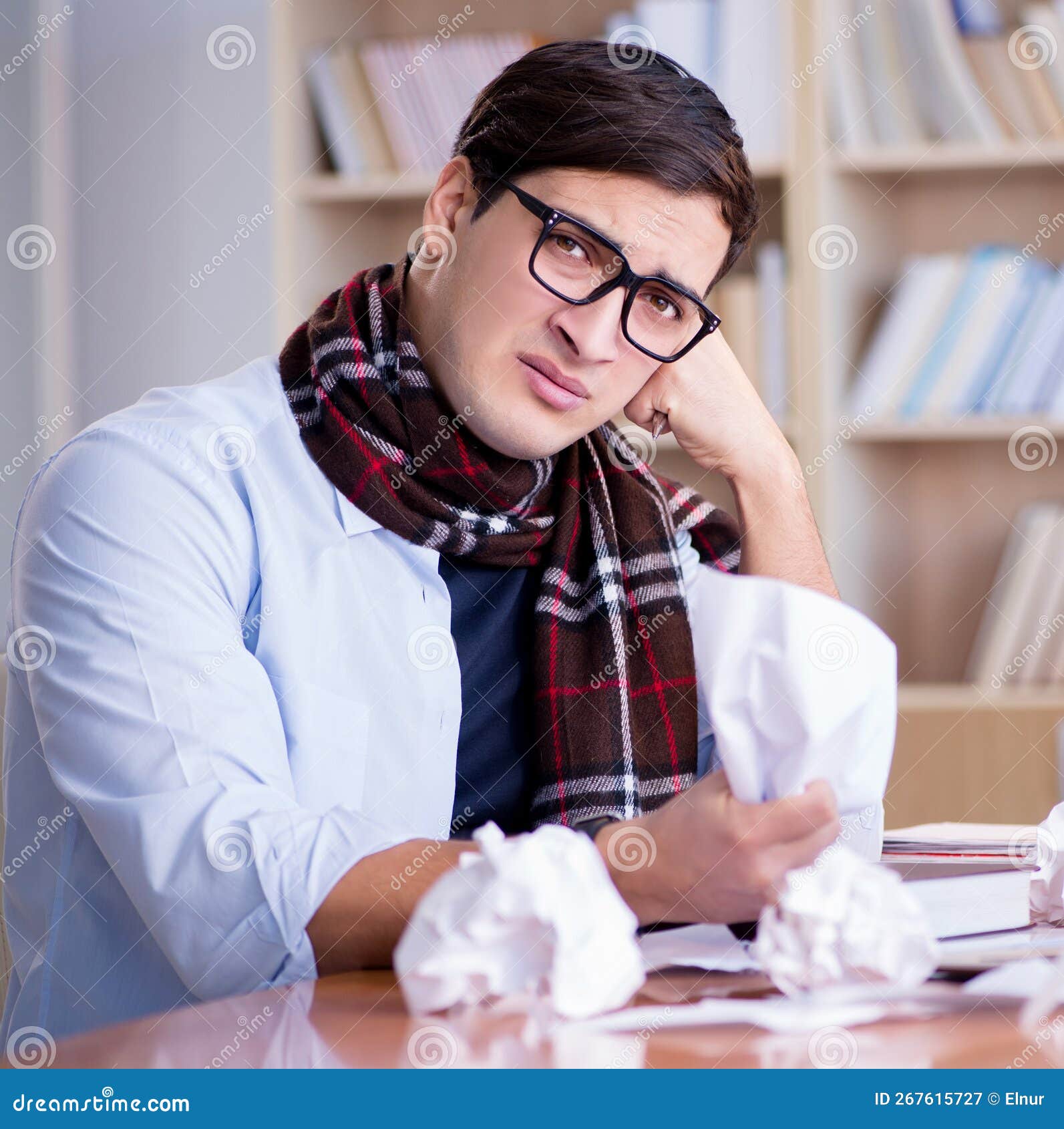 Young Writer Working in the Library Stock Image - Image of freelancer ...