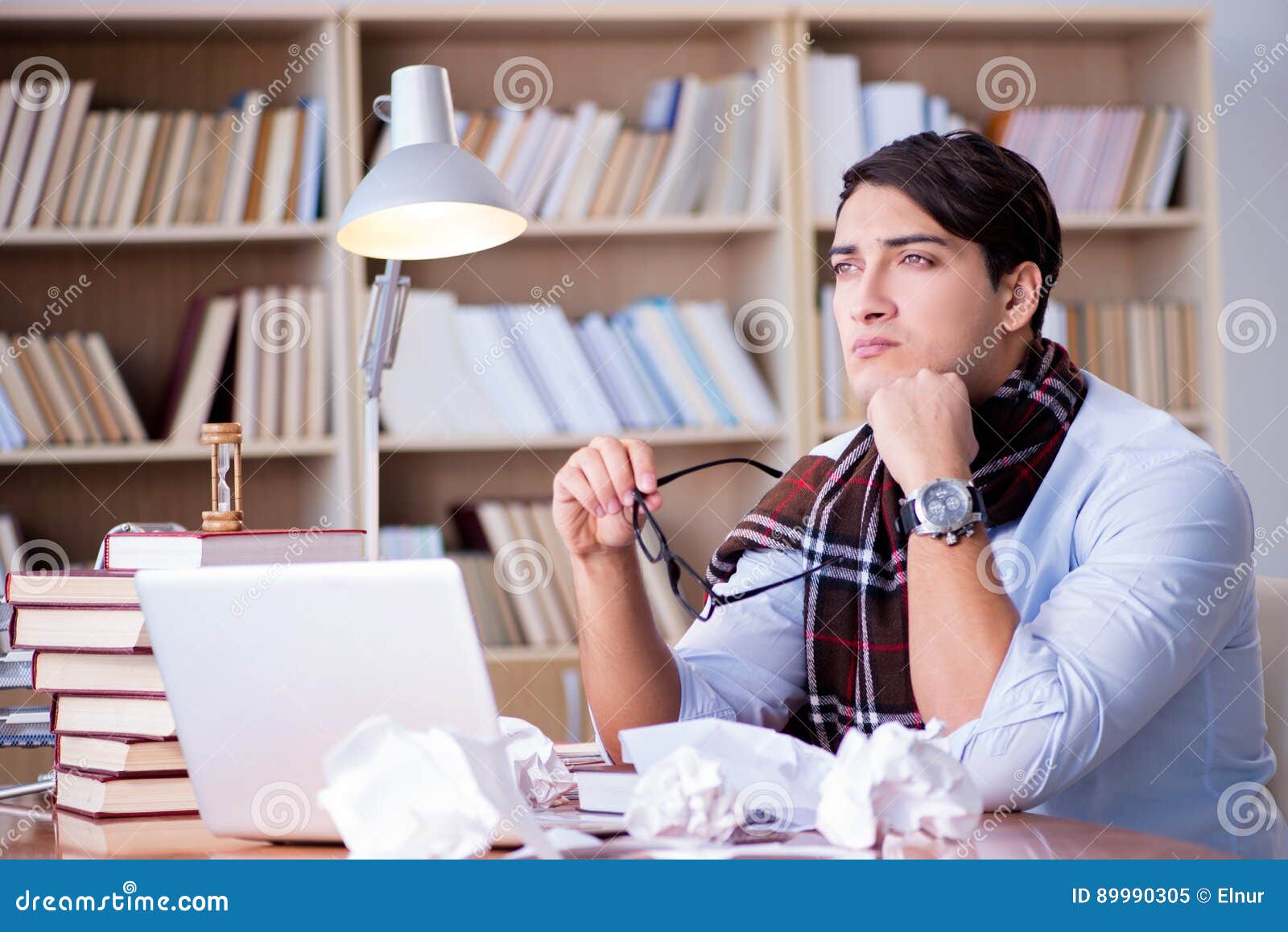 The Young Writer Working in the Library Stock Image - Image of notebook ...