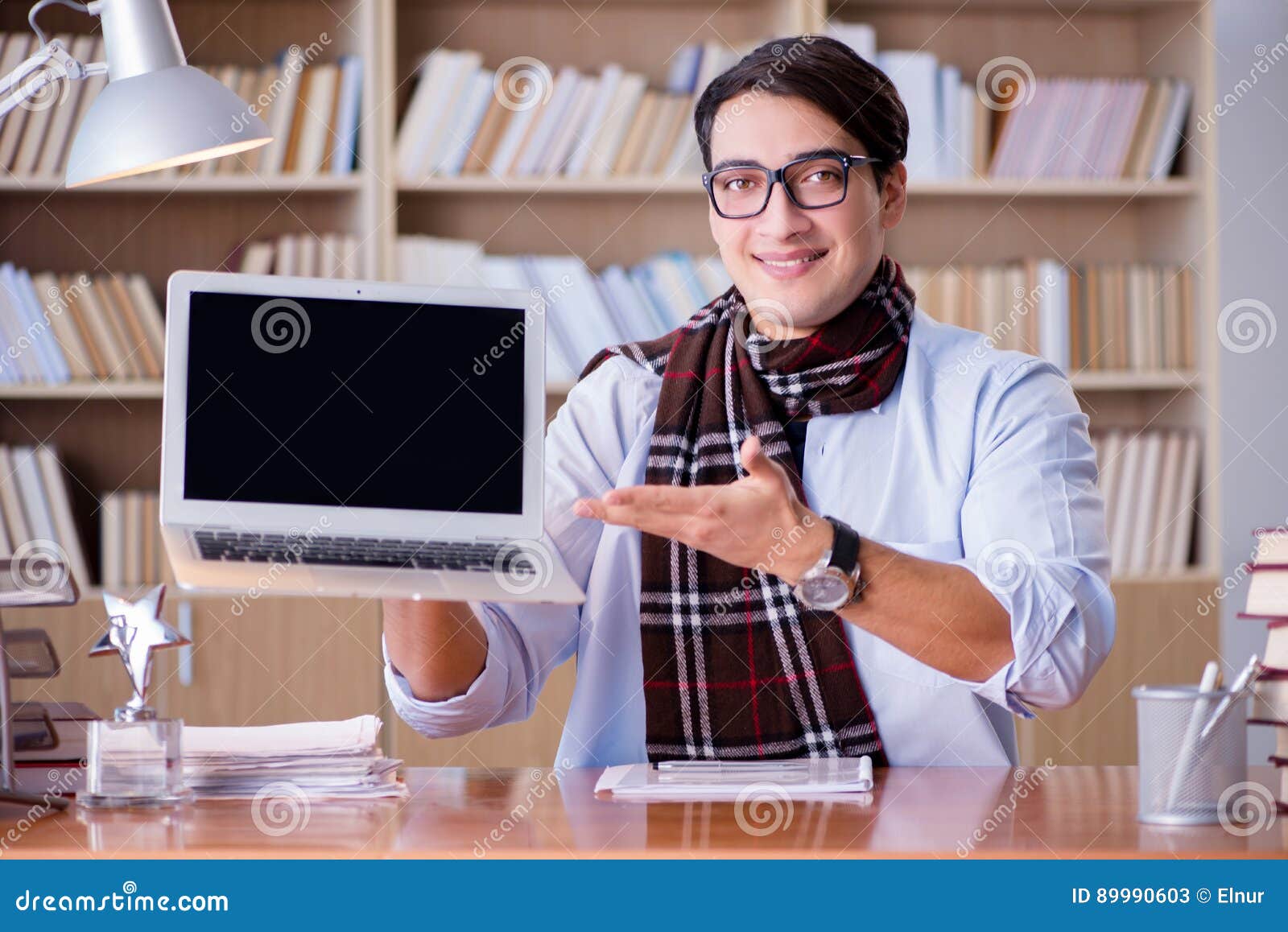 The Young Writer Working in the Library Stock Image - Image of reporter ...