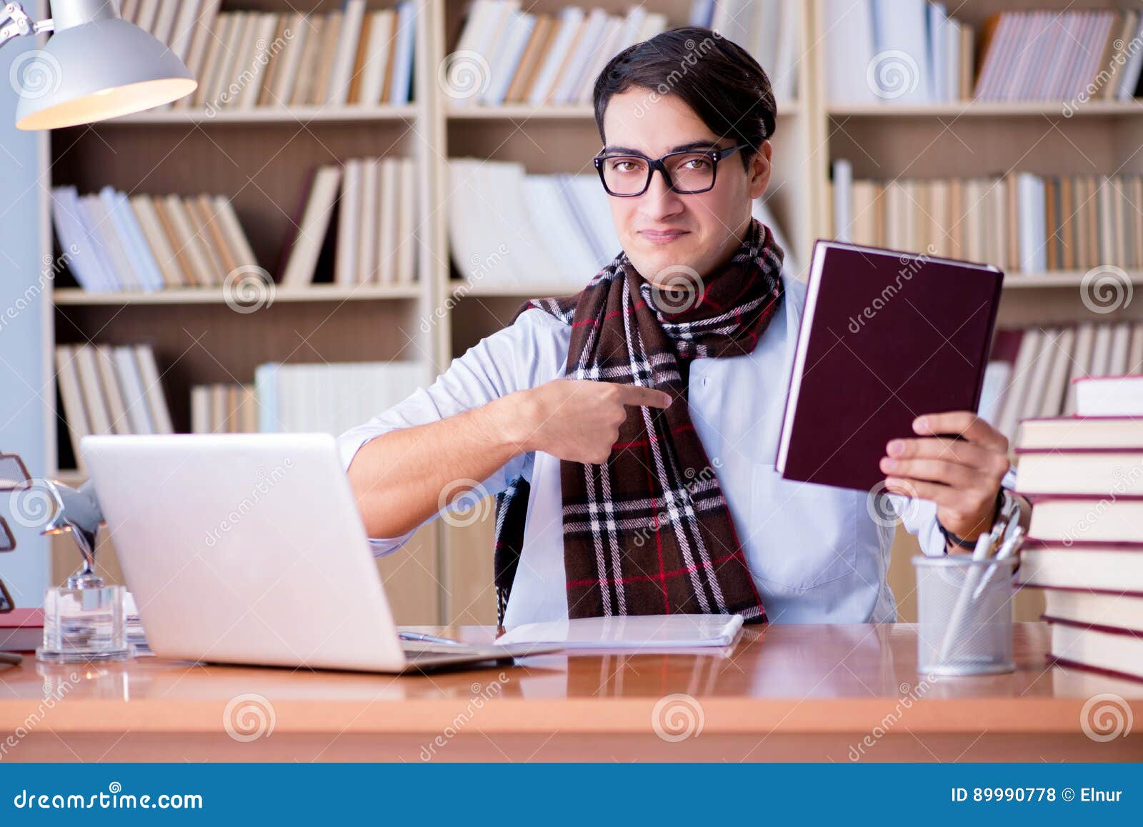 The Young Writer Working in the Library Stock Photo - Image of ...