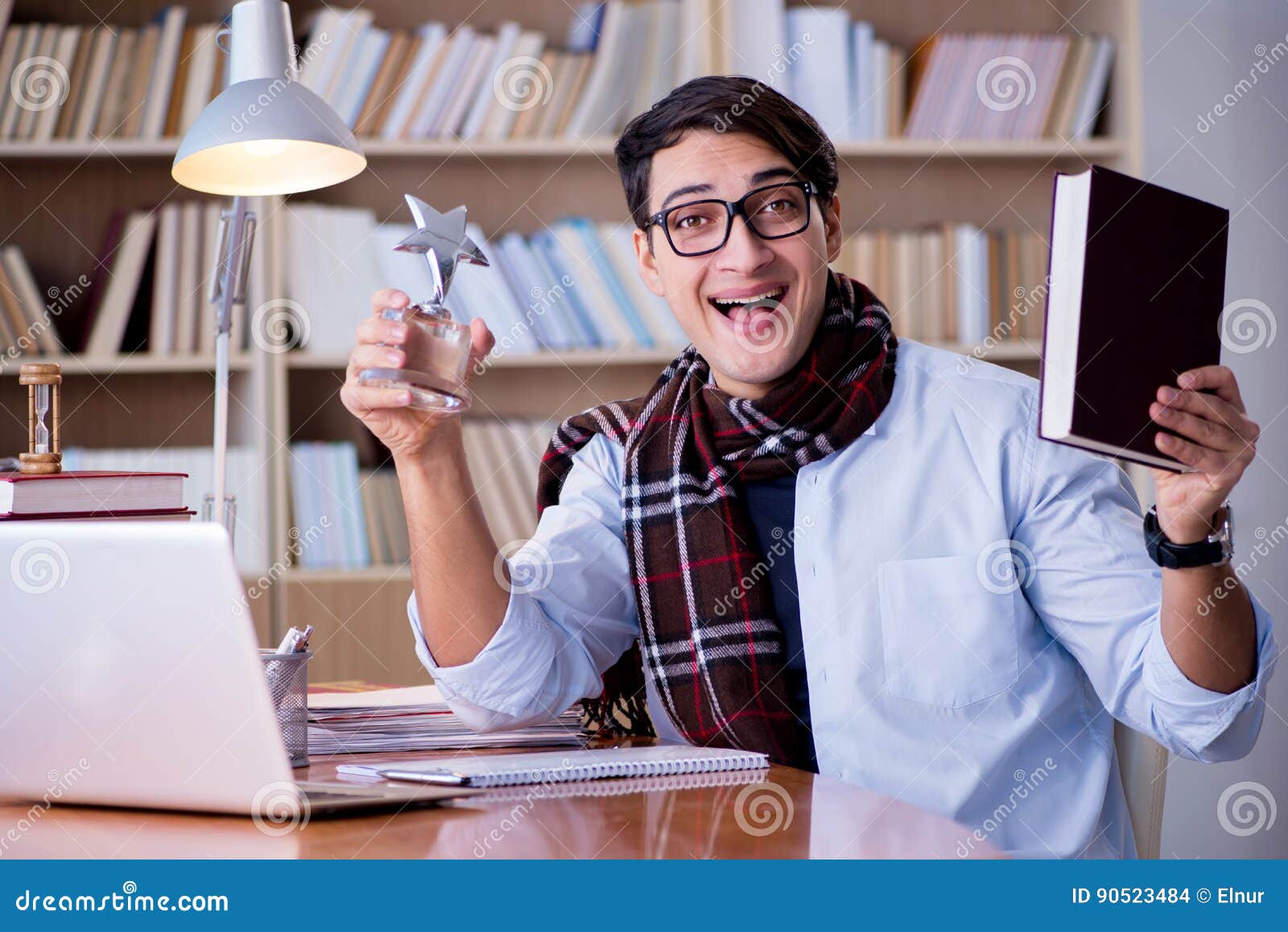 The Young Writer Working in the Library Stock Photo - Image of ...