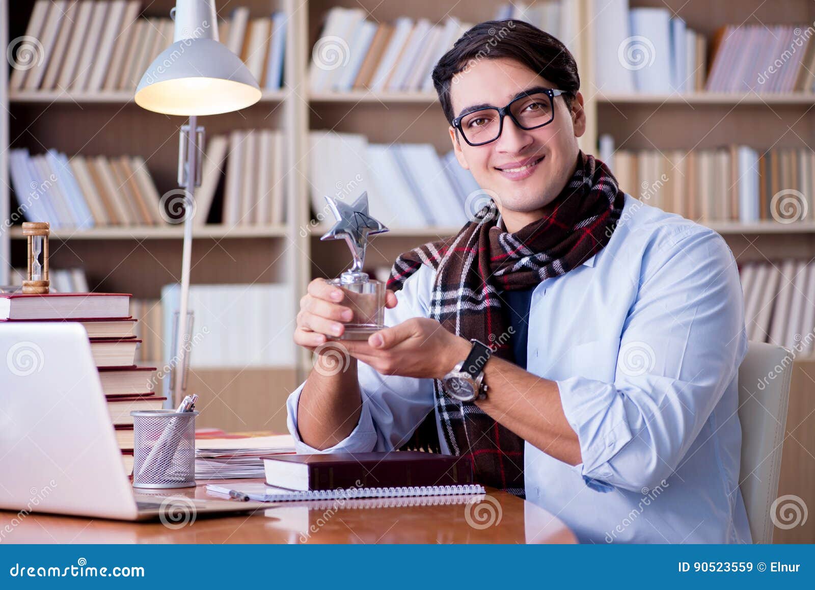 The Young Writer Working in the Library Stock Image - Image of ...