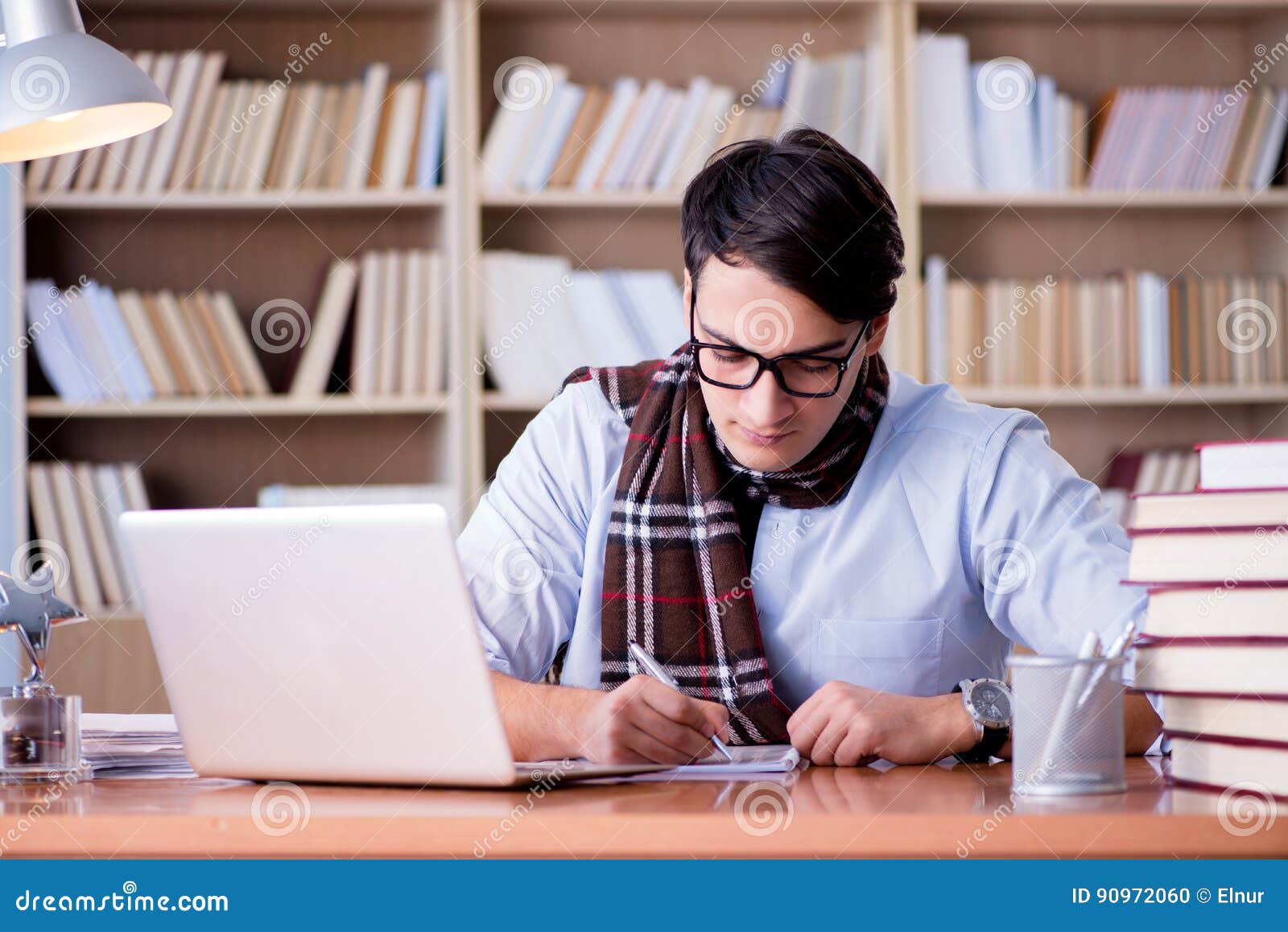 The Young Writer Working in the Library Stock Photo - Image of author ...