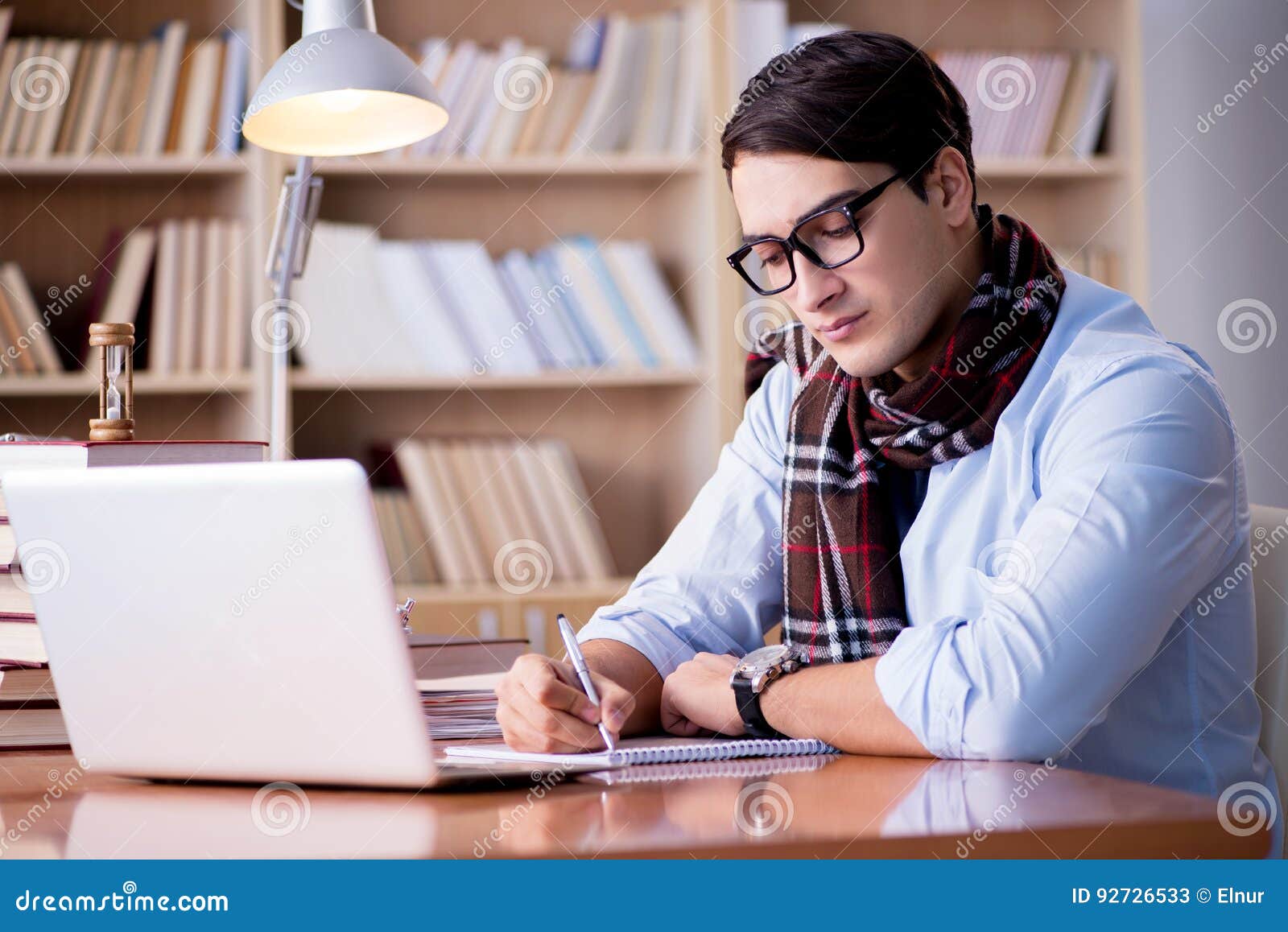 The Young Writer Working in the Library Stock Image - Image of business ...